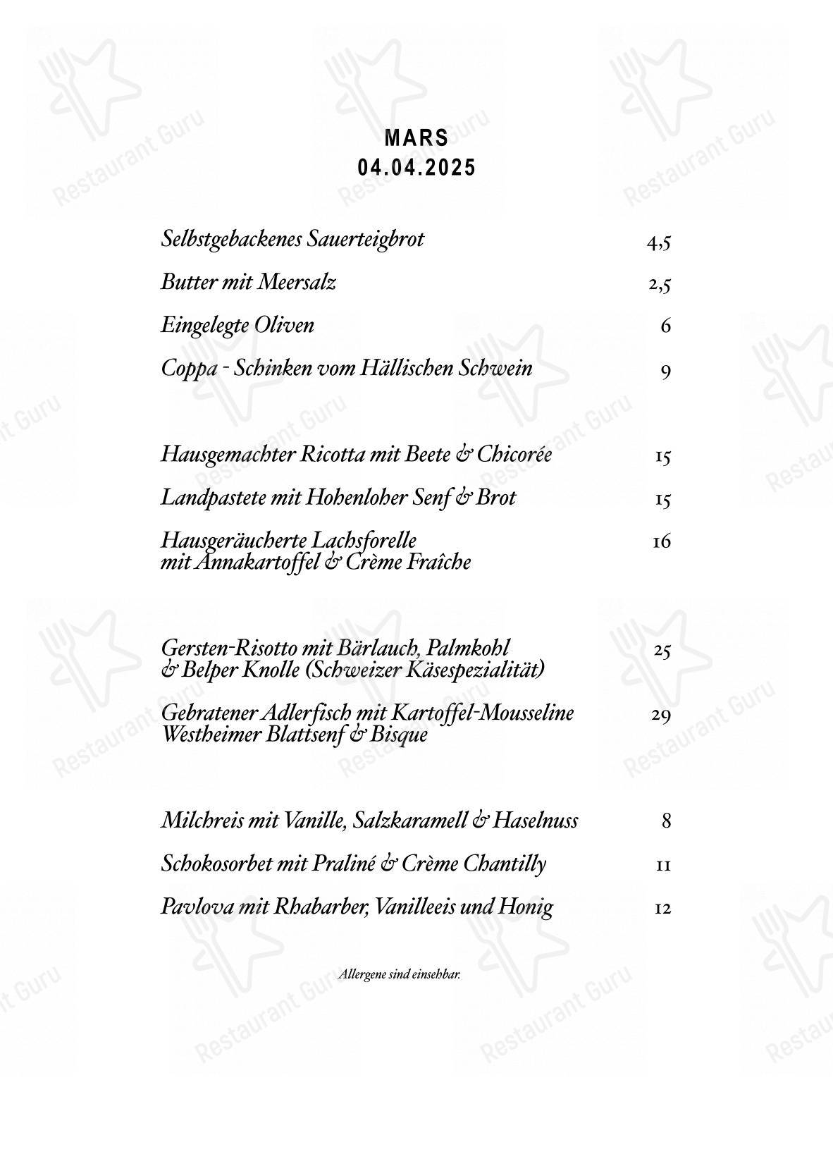 Speisekarte von Bistro Mars restaurant, Würzburg