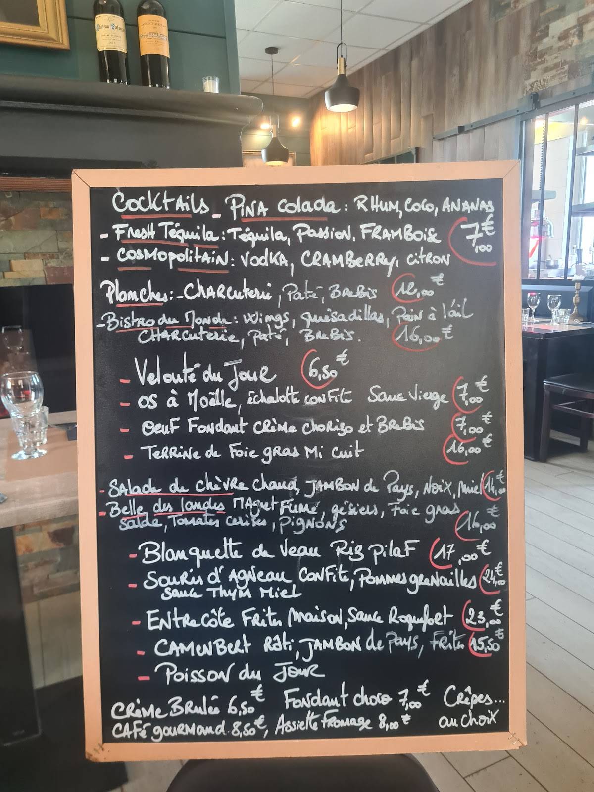 Menu au Bistro du Château restaurant, Salles
