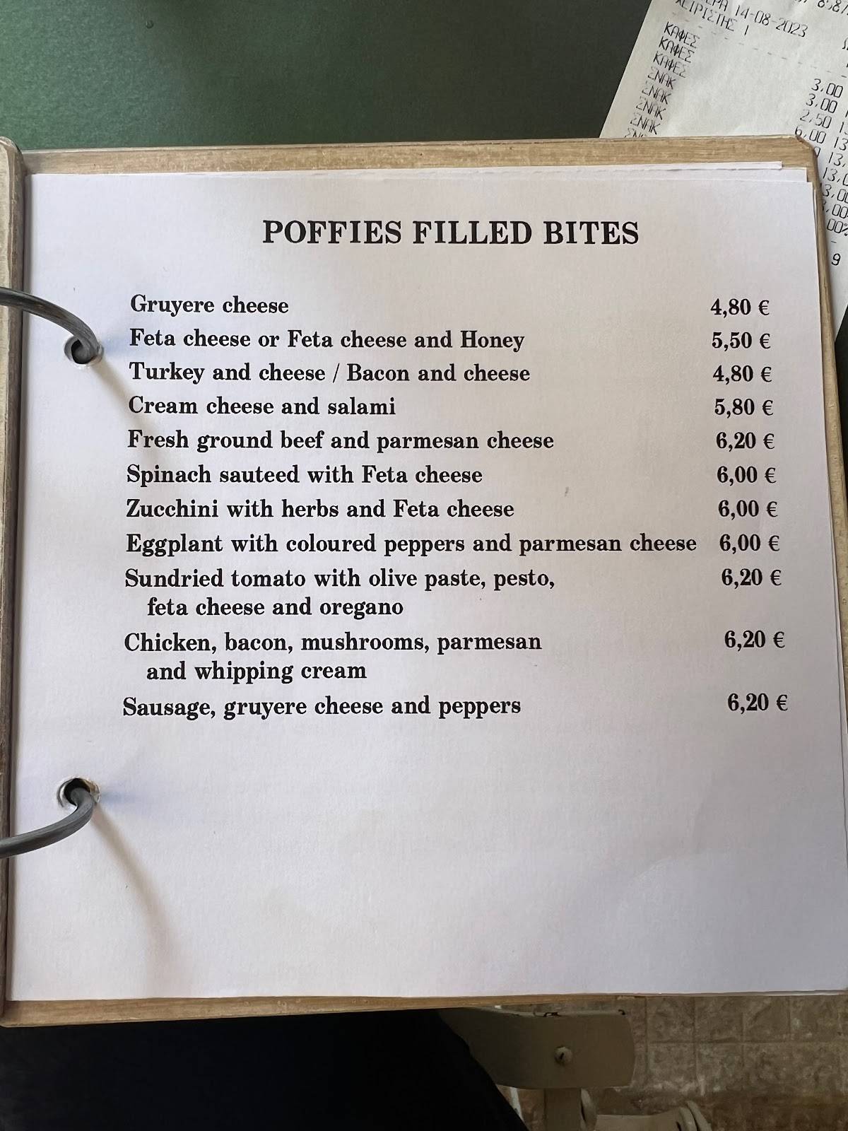 Menu at Bite Box, Athens