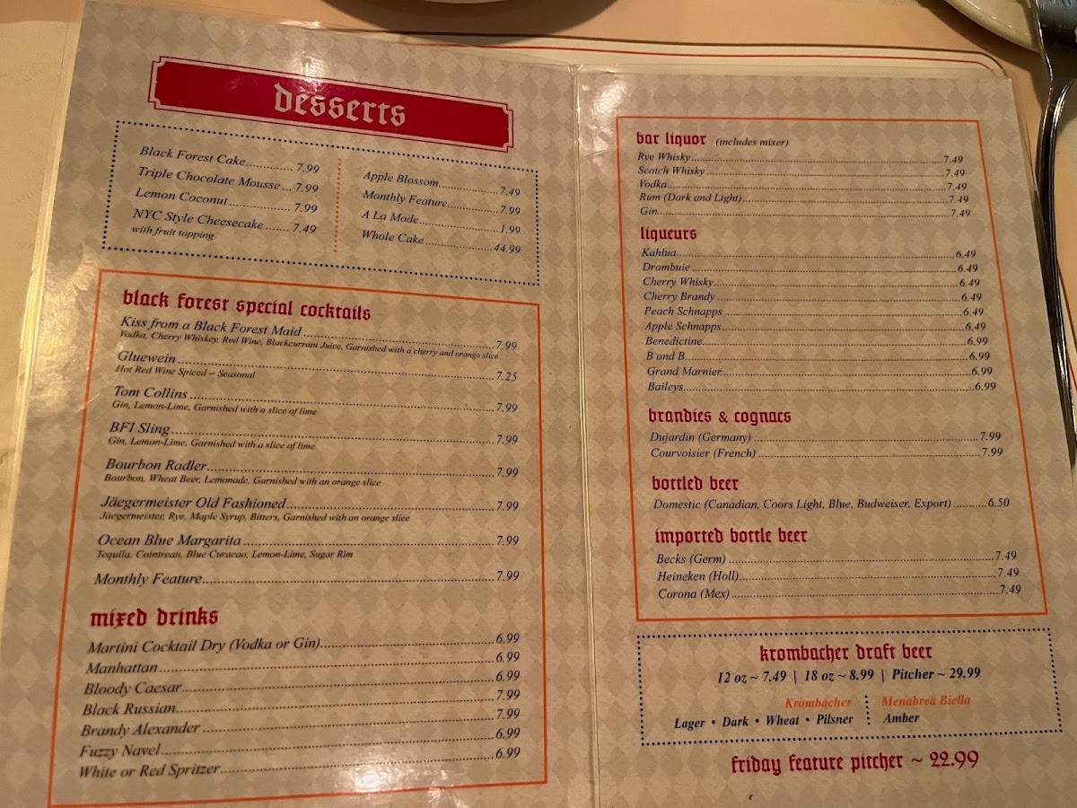 Menu at Black Forest Inn restaurant, Hamilton