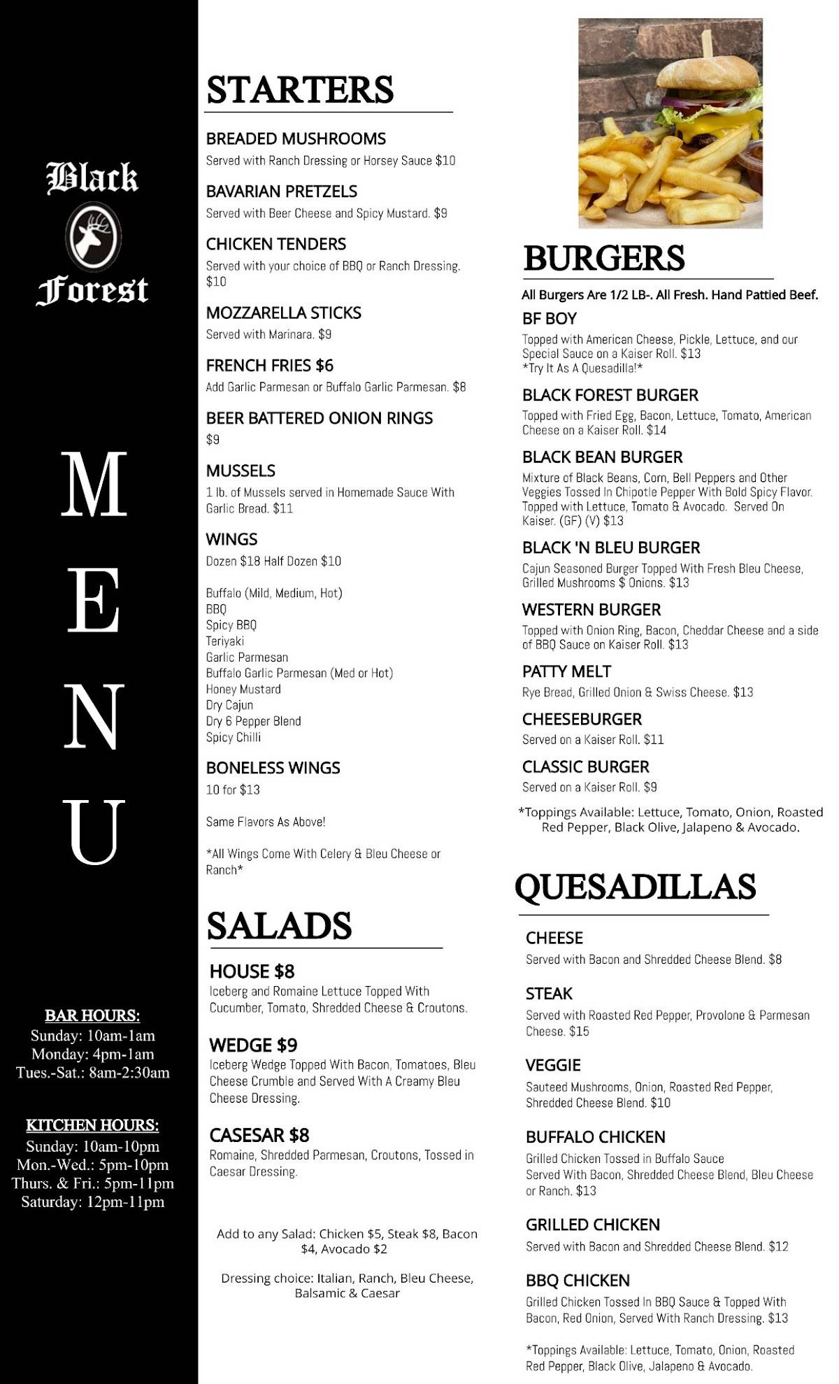 Menu at Black Forest pub & bar, South Euclid