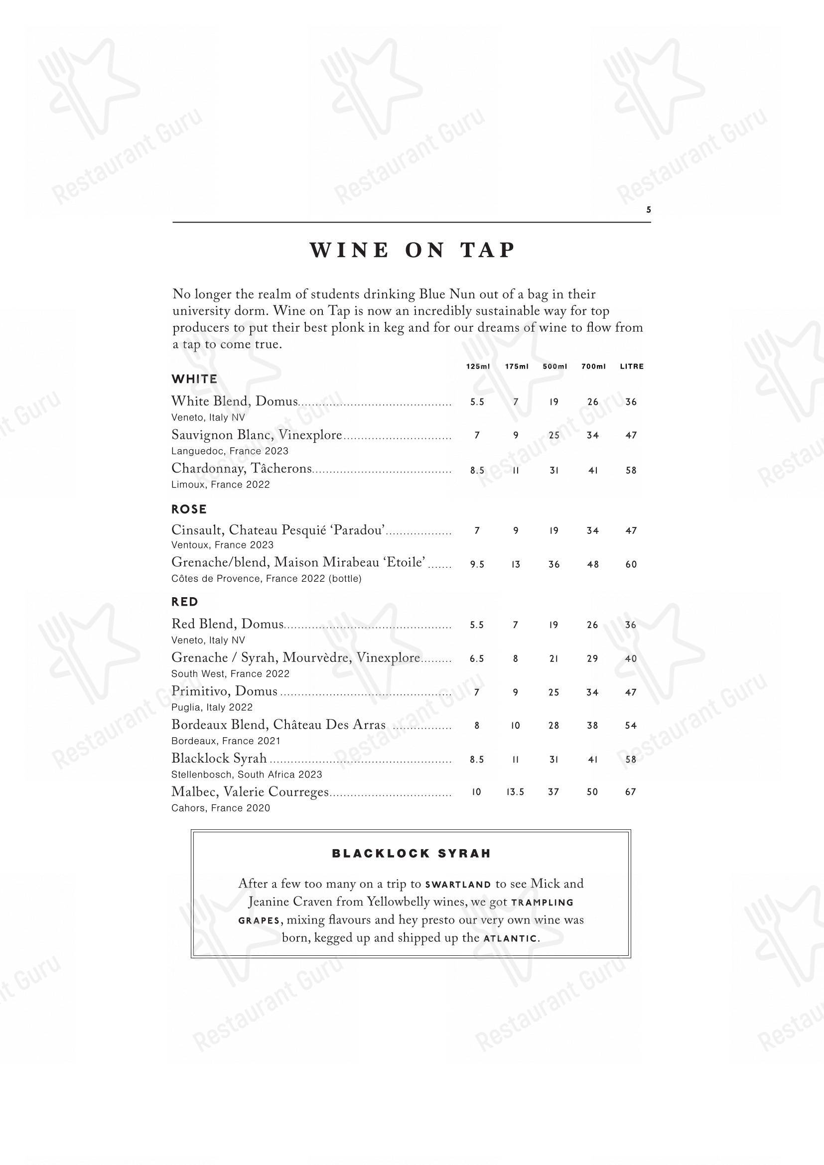 Menu at Blacklock City steakhouse, London, 13 Philpot Ln