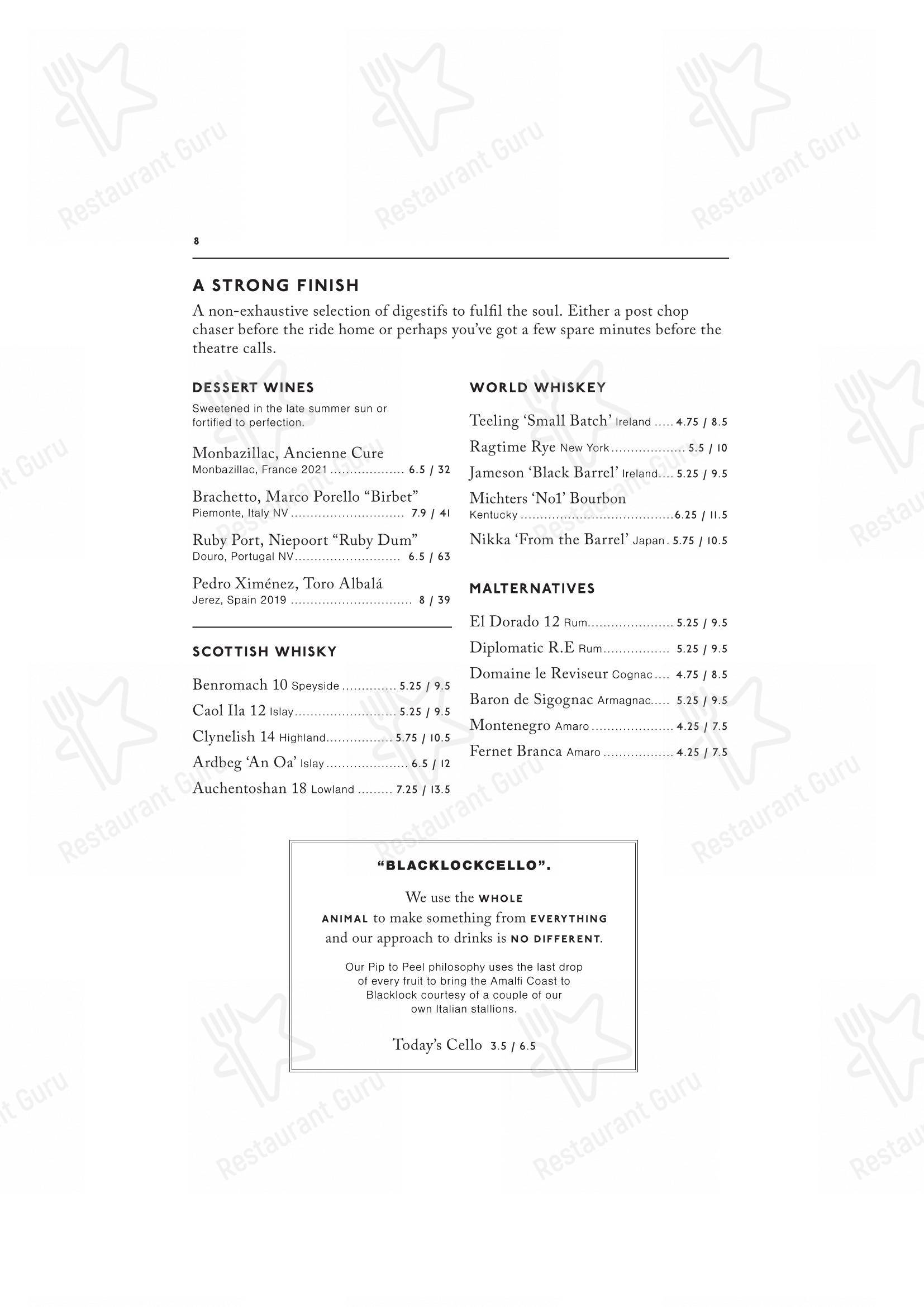 Menu at Blacklock City steakhouse, London, 13 Philpot Ln