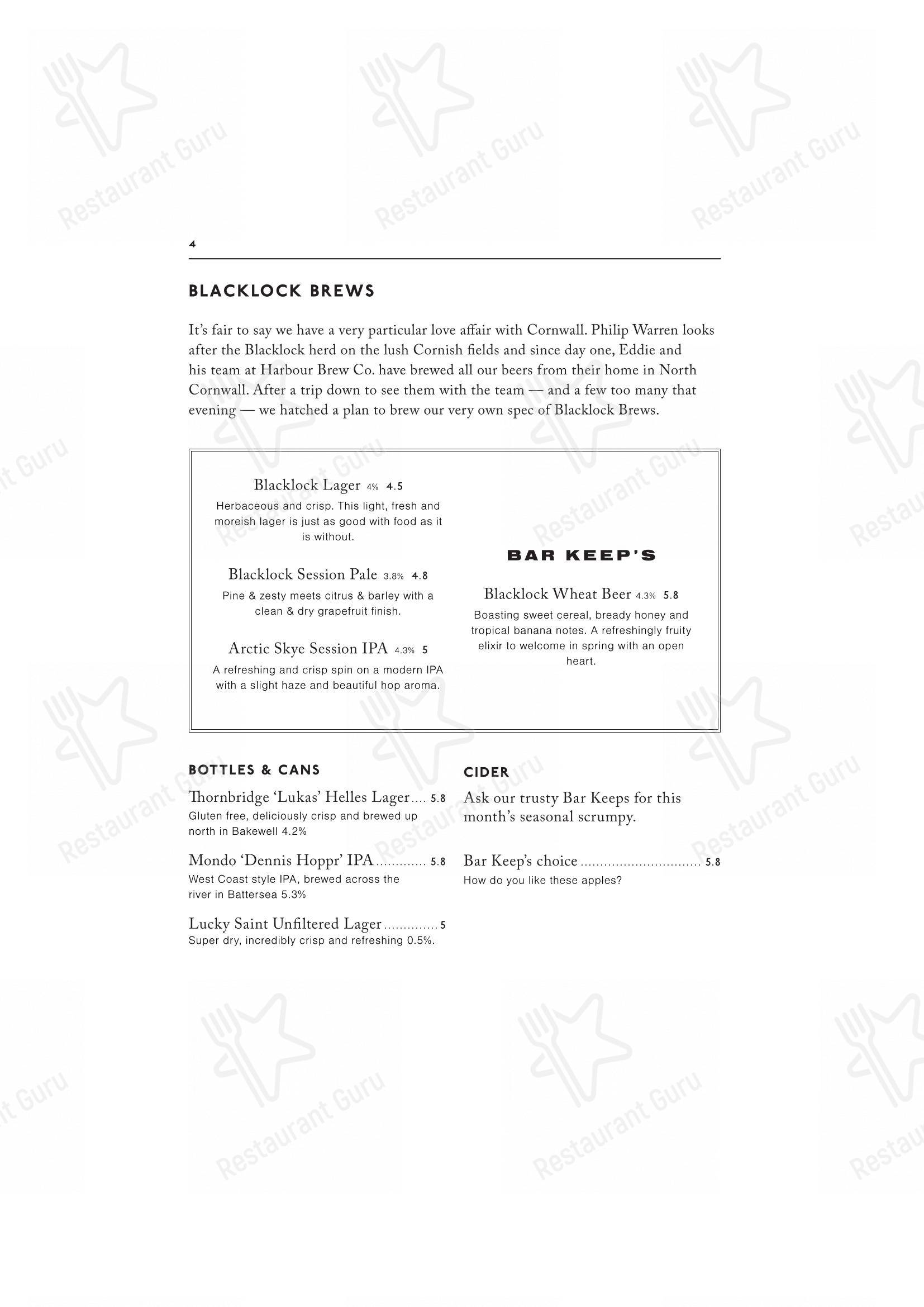 Menu at Blacklock City steakhouse, London, 13 Philpot Ln