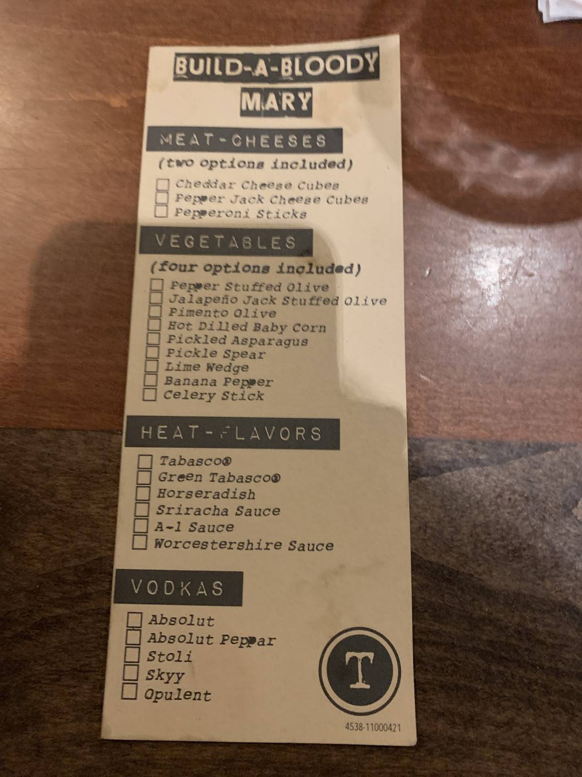 Menu at The Tavern Grill restaurant, Blaine