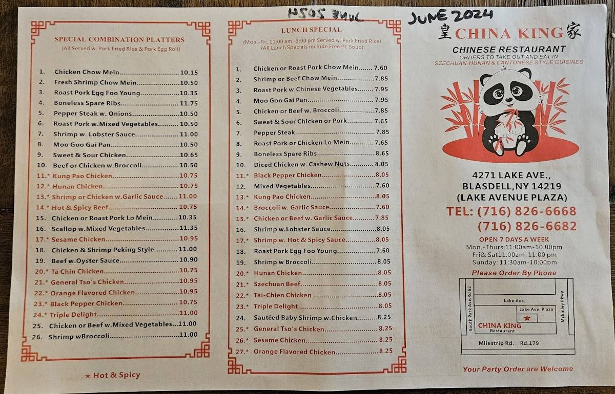 Menu at China King Restaurant, Buffalo, Lake Ave #9