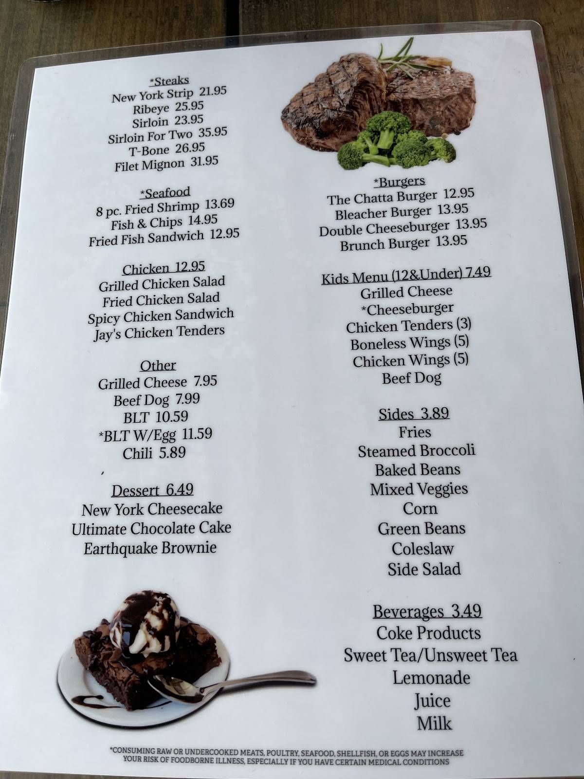 Menu at Bleachers & Blayke’s Billiards pub & bar, Chattahoochee