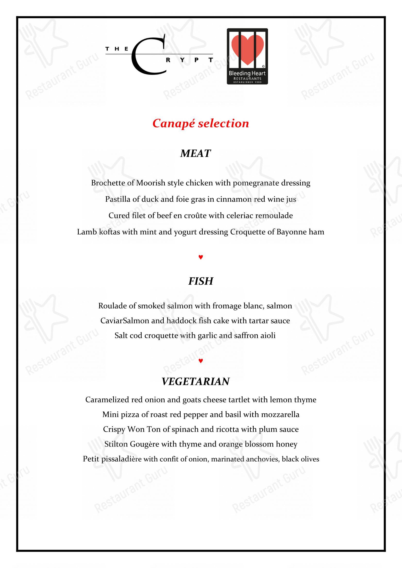 Menu at Bleeding Heart Bistro restaurant, London, 7 Bleeding Heart Yard