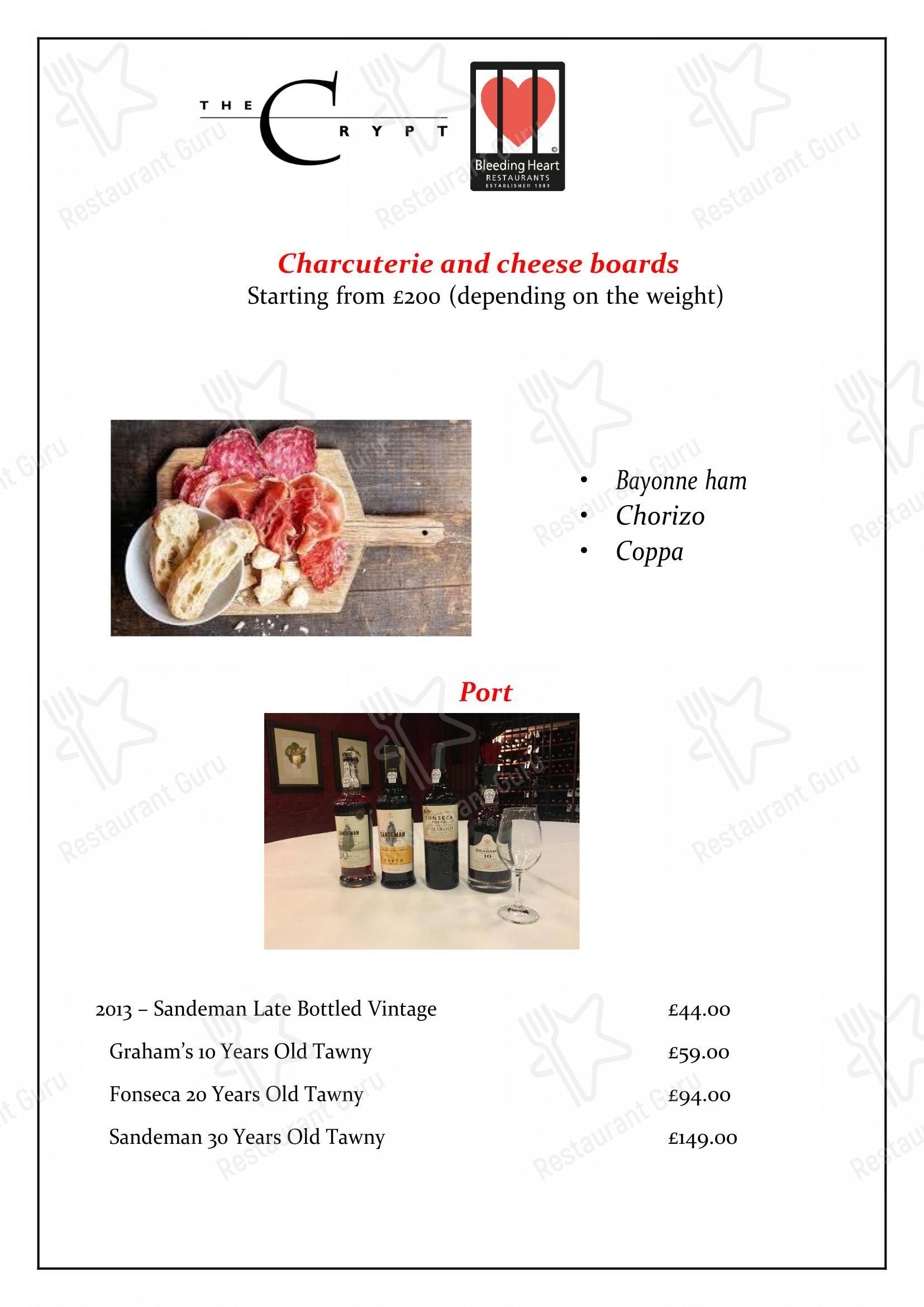 Menu at Bleeding Heart Bistro restaurant, London, 7 Bleeding Heart Yard