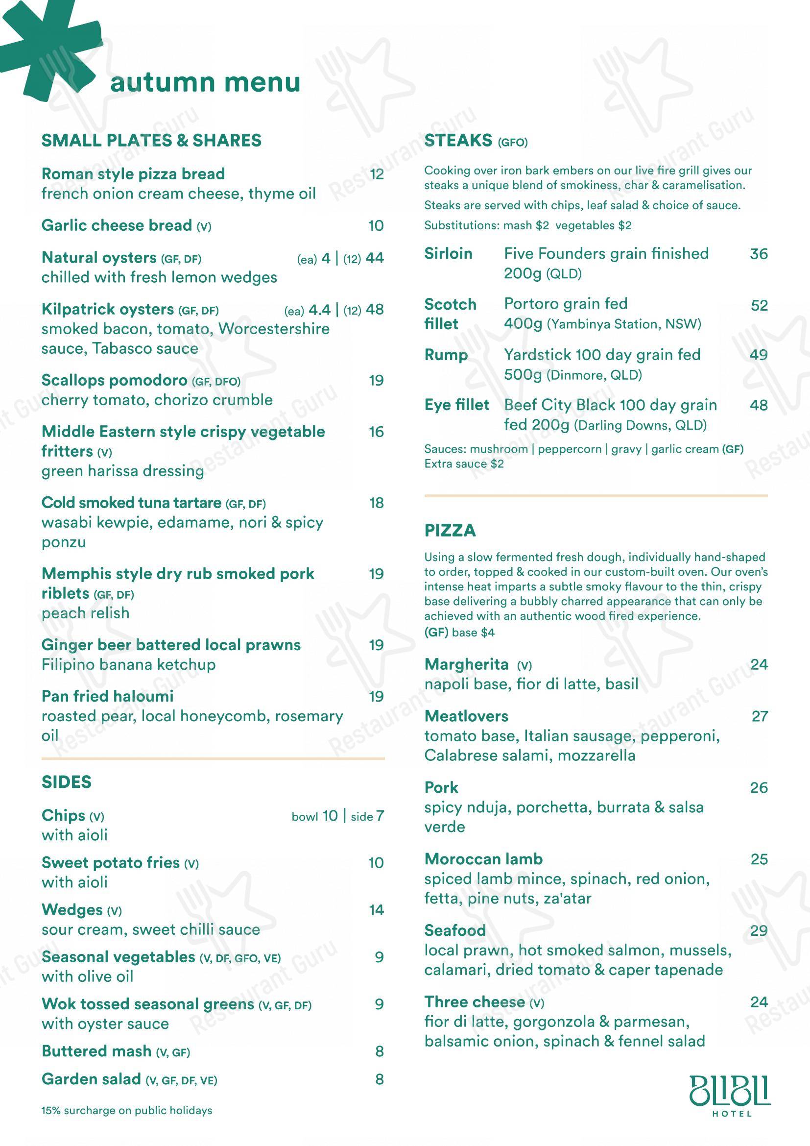 Menu at Bli Bli Hotel restaurant, Bli Bli