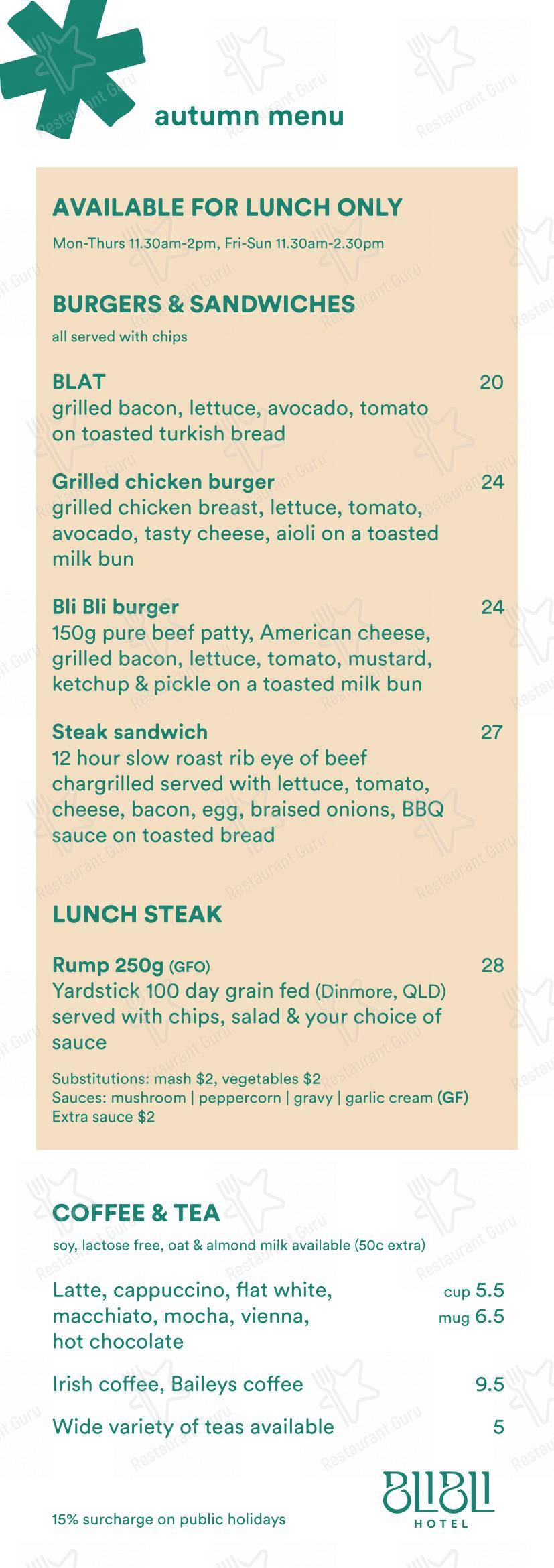Menu at Bli Bli Hotel restaurant, Bli Bli