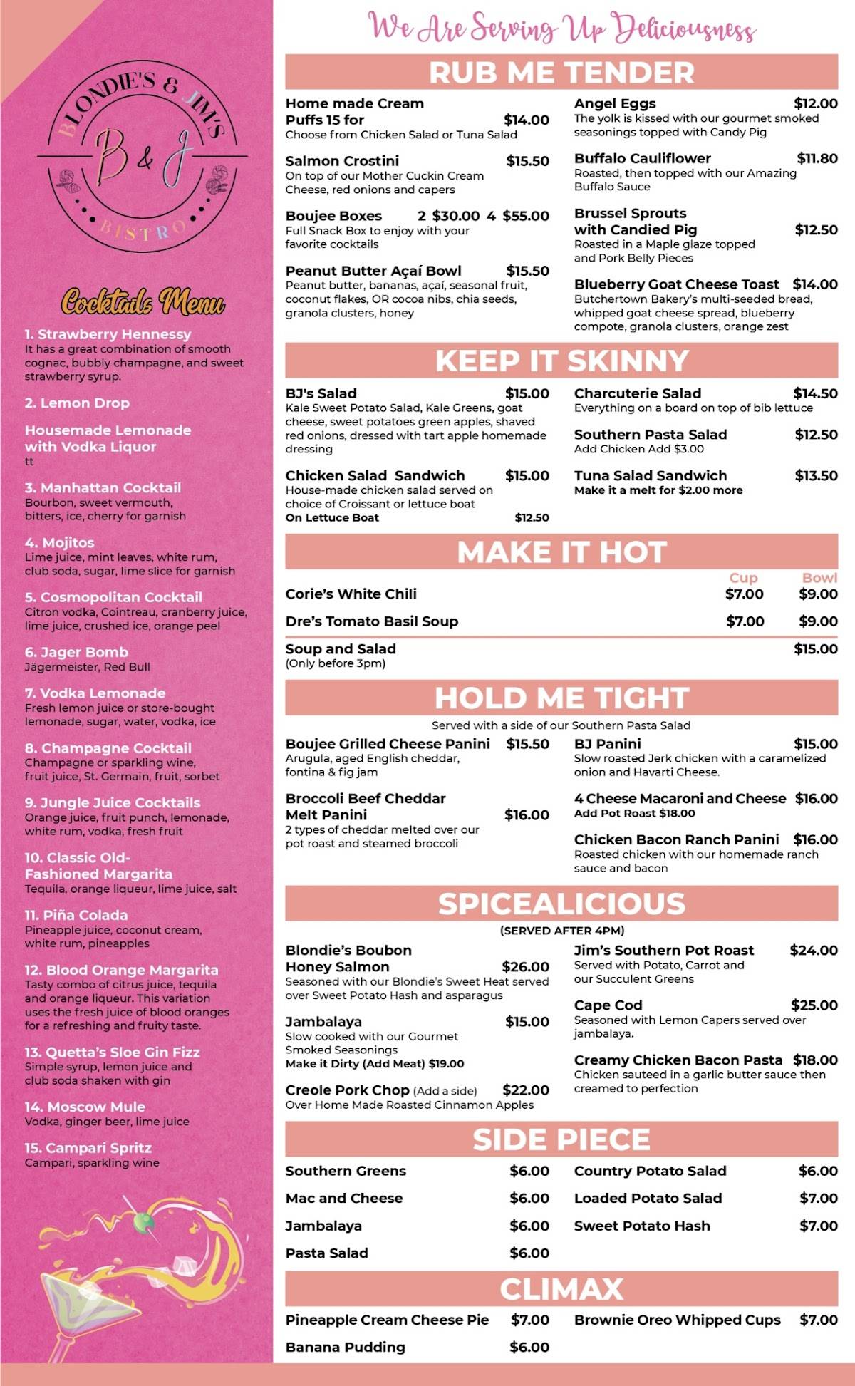 Menu at Blondie & Jims Bistro pub & bar, Prospect
