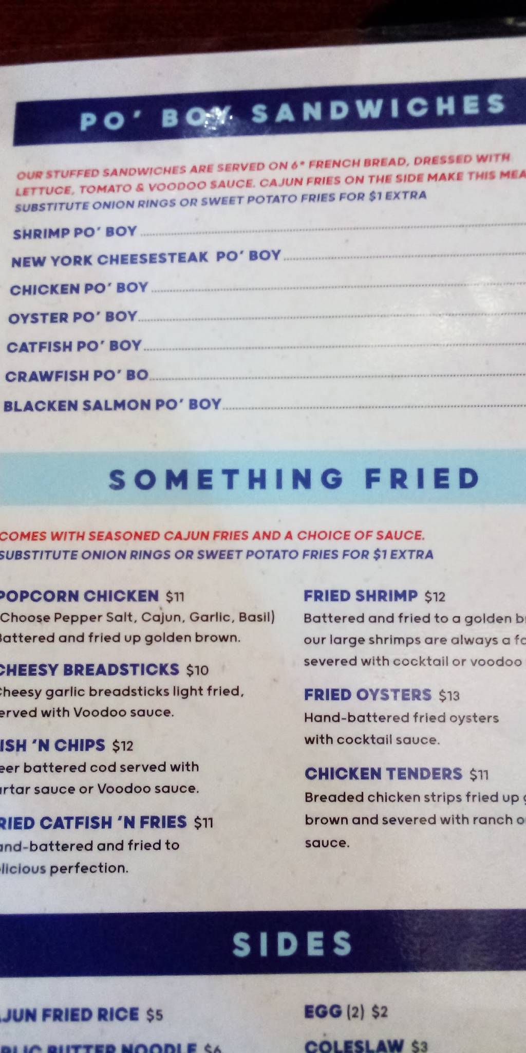 Menu at Blue Hook Cajun Seafood & Bar, Wichita