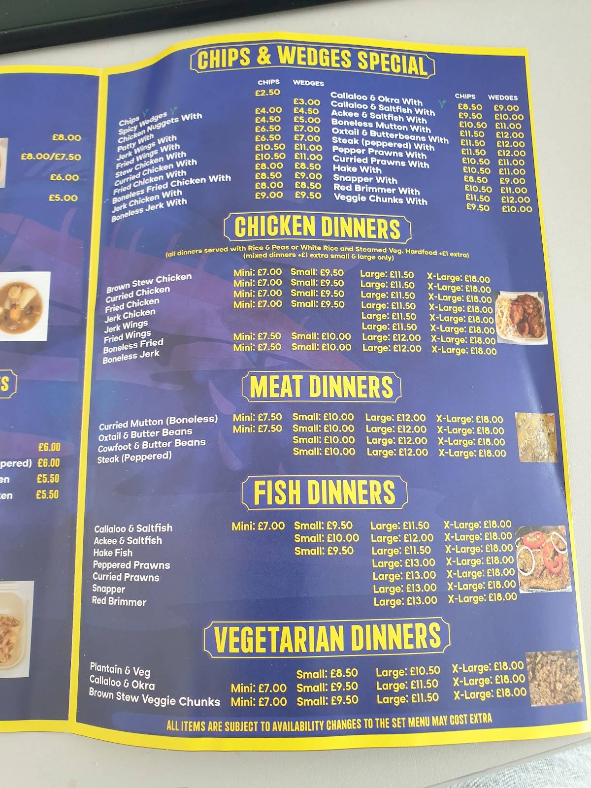 Menu at Blue Marlin restaurant, Birmingham