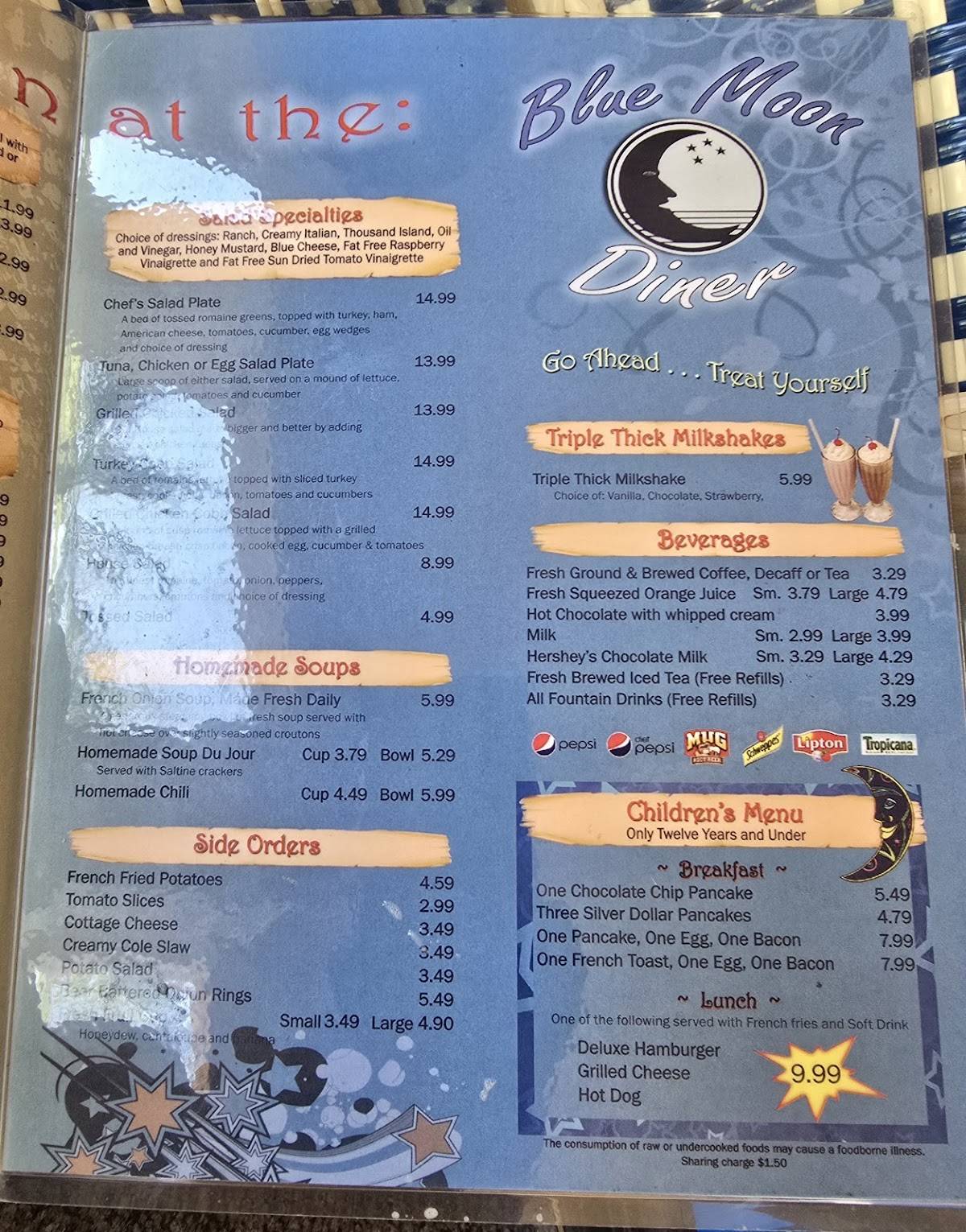 Menu at Blue Moon Diner restaurant, Palm Beach Gardens