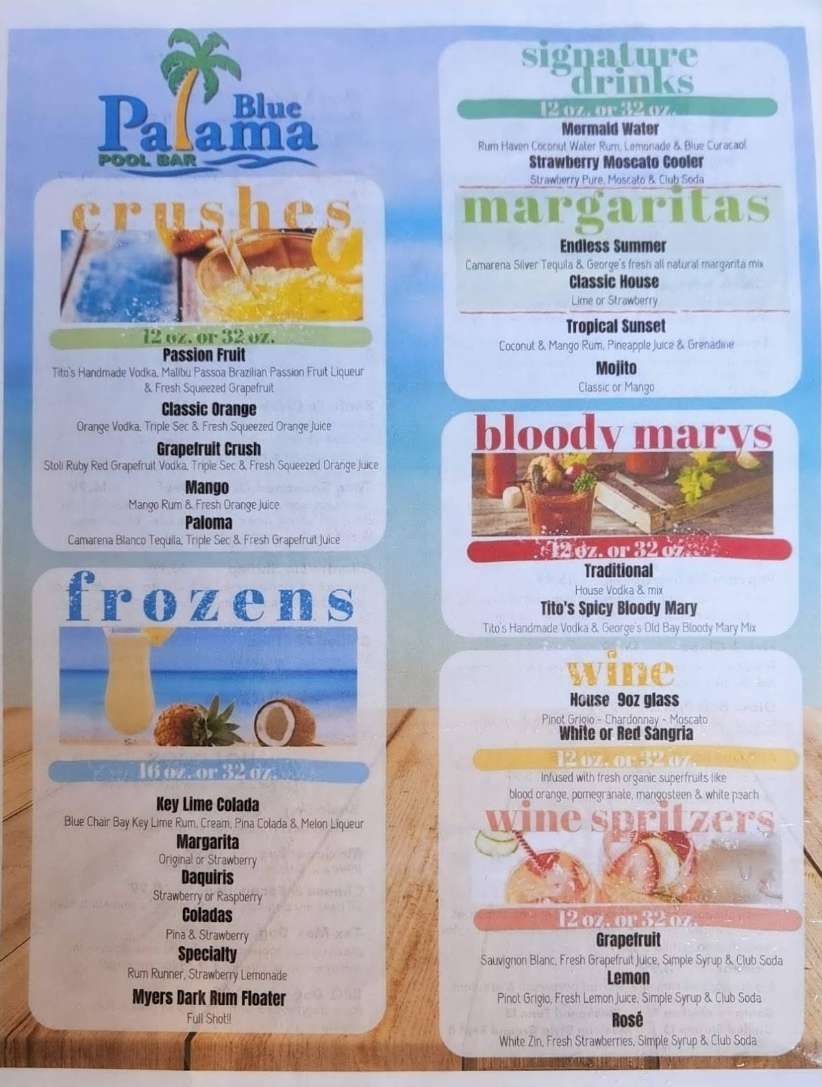 Menu at Blue Palama Pool Bar, Ocean City