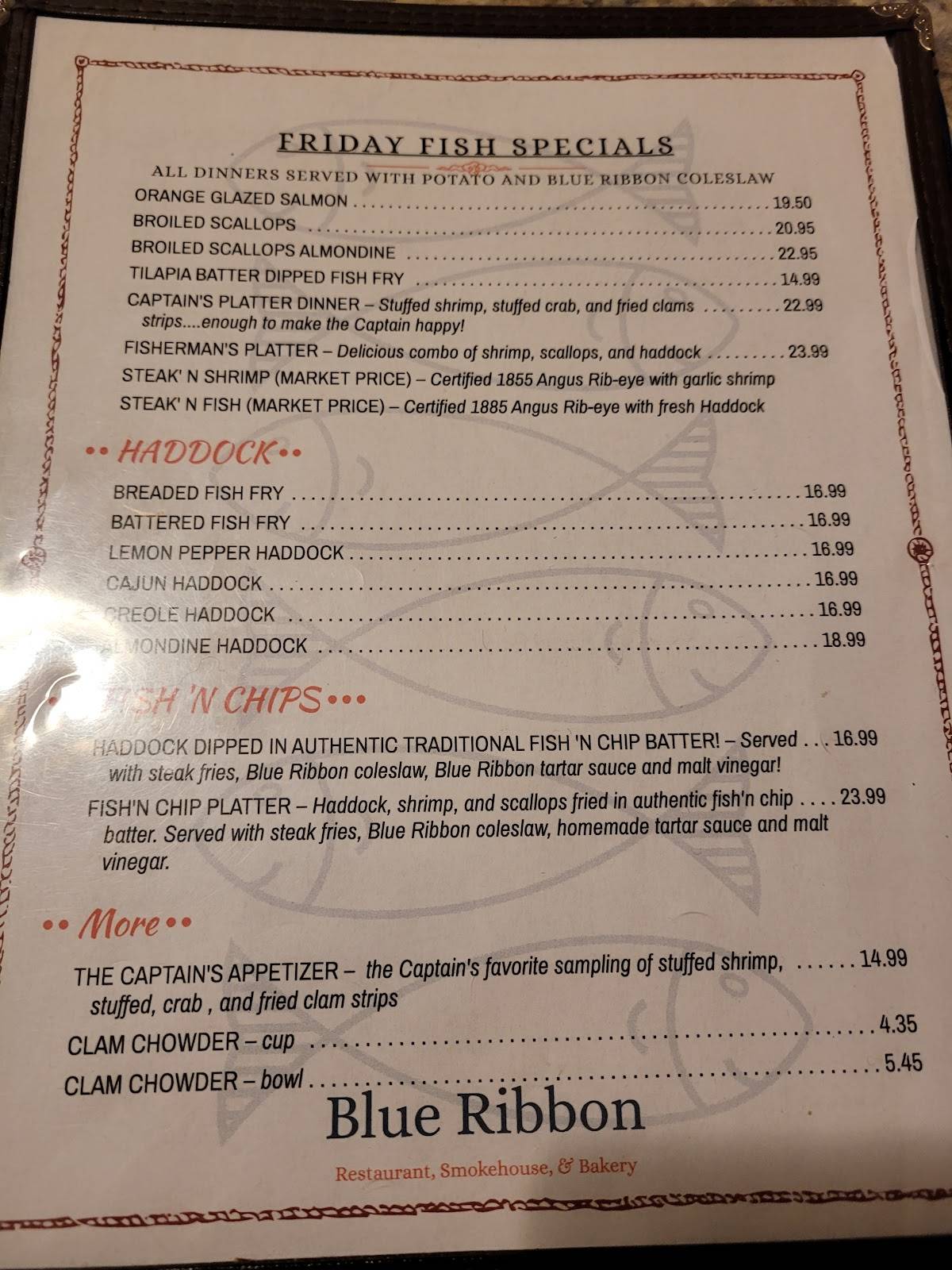 Menu at Blue Ribbon Smokehouse Restaurant & Bakery, Phelps