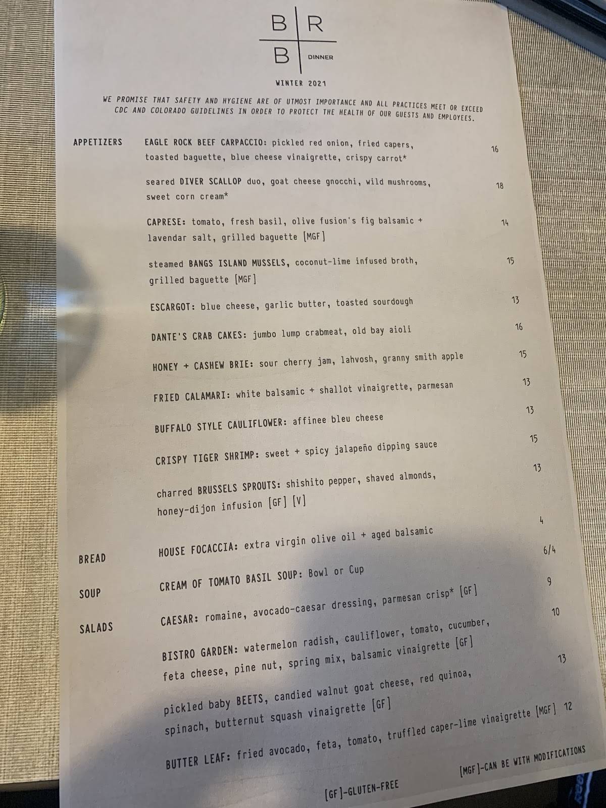 Menu at Blue River Bistro pub & bar, Breckenridge