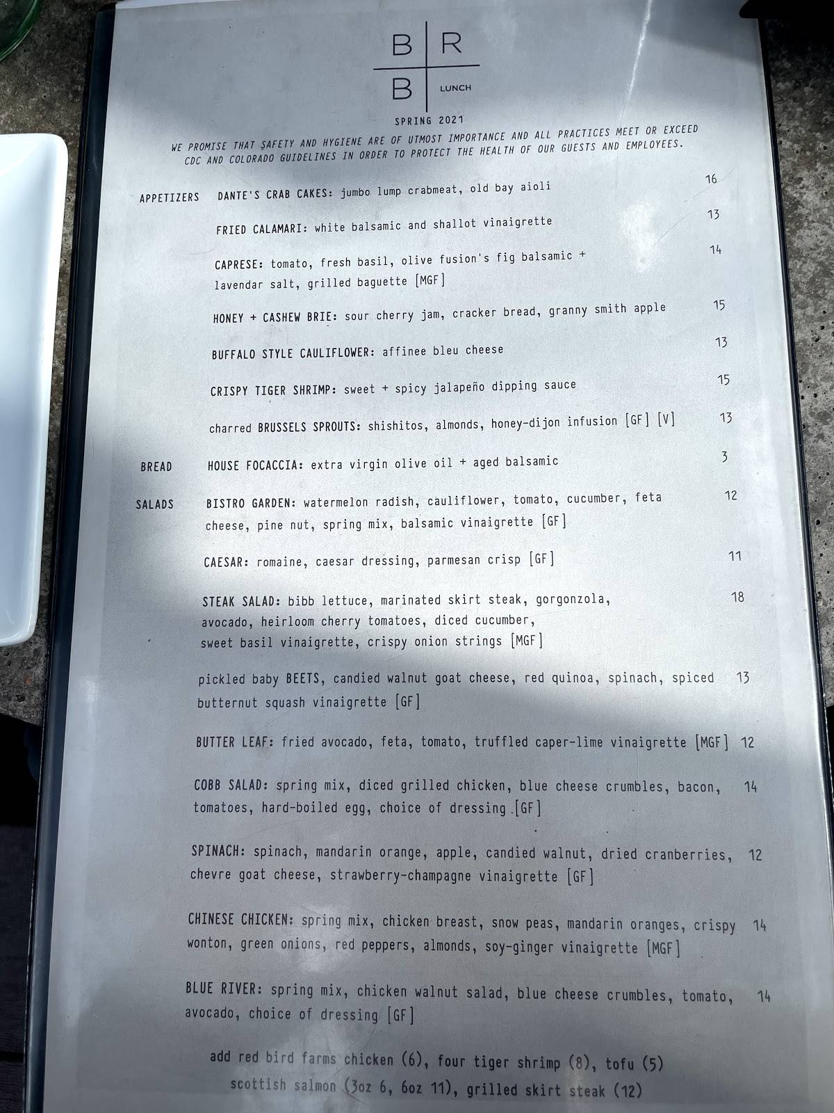Menu at Blue River Bistro pub & bar, Breckenridge