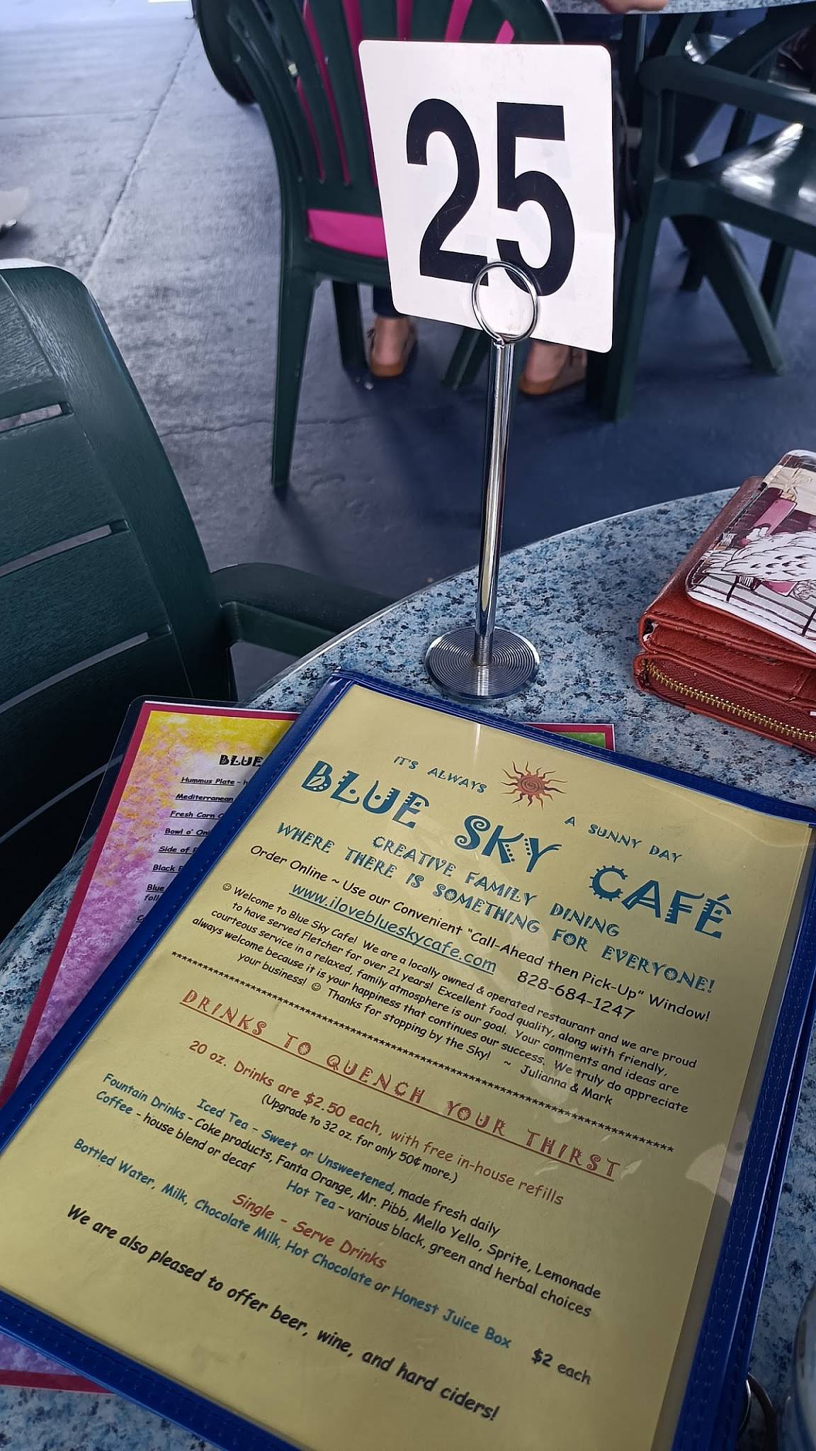 Menu at Blue Sky Cafe, Fletcher