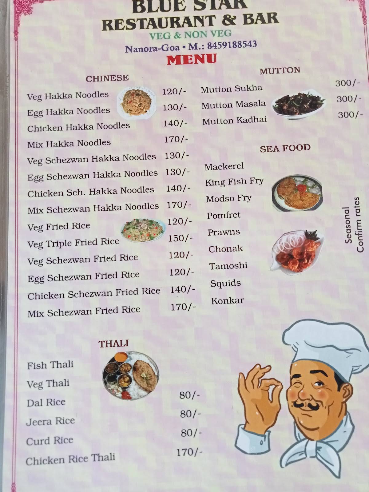 Menu at Blue Star Bar And Restaurant, Bicholim