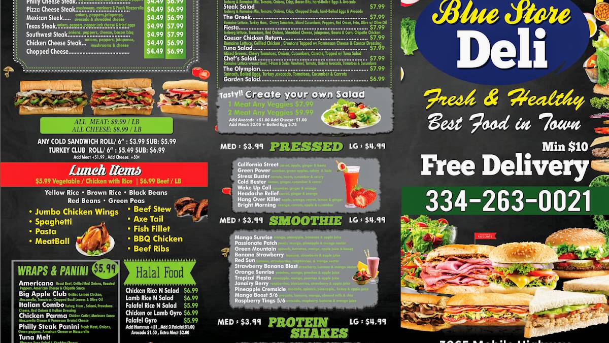 Menu at Blue Store Deli restaurant, Montgomery