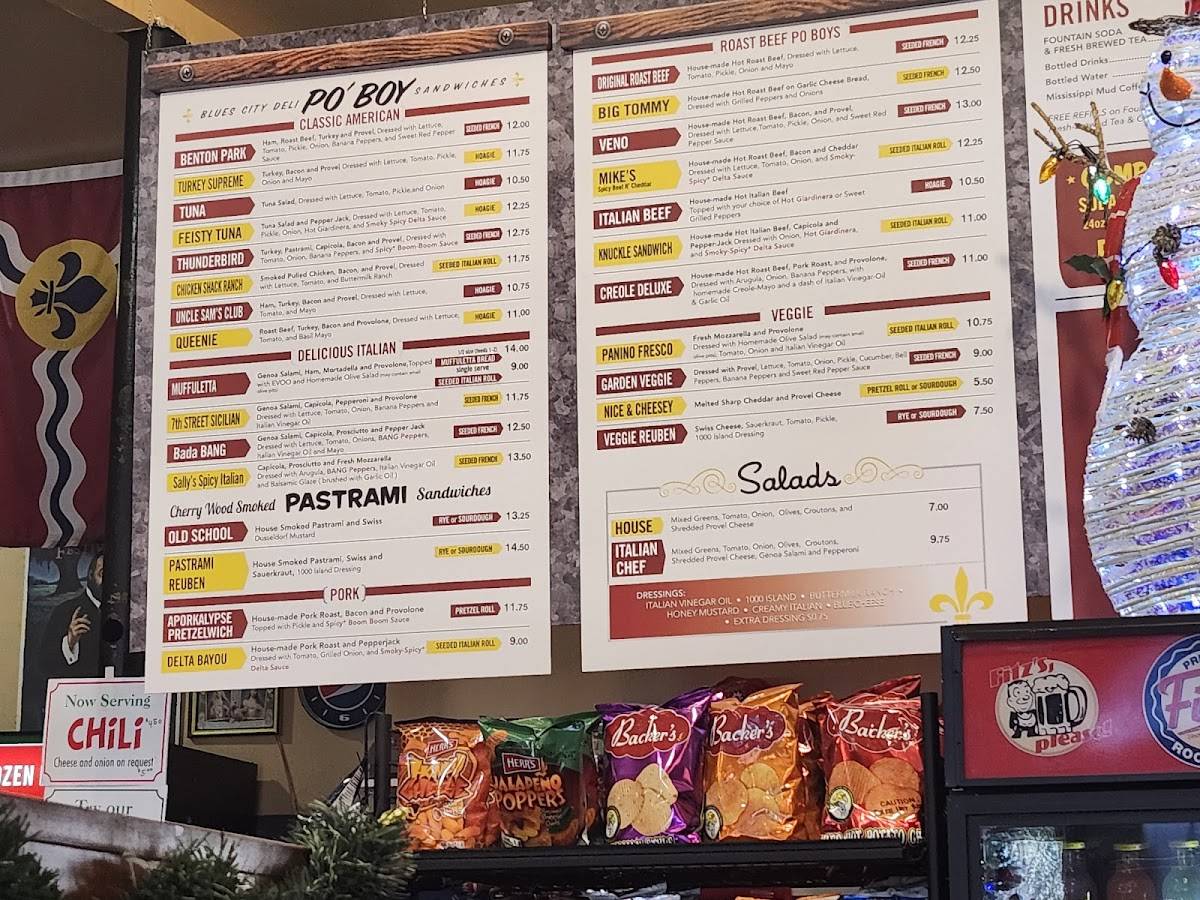 Menu at Blues City Deli restaurant, St. Louis