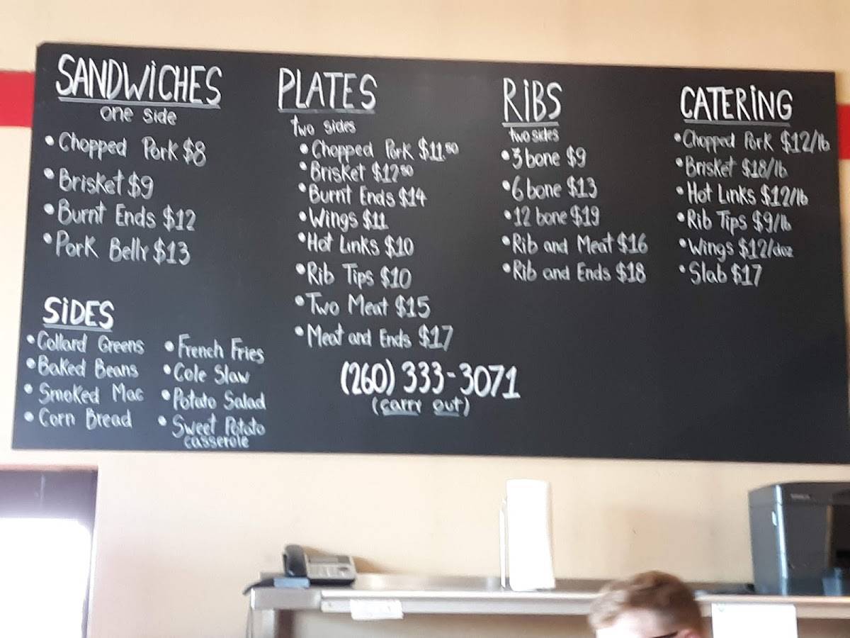 Menu at Bo Doogie's BBQ, Auburn