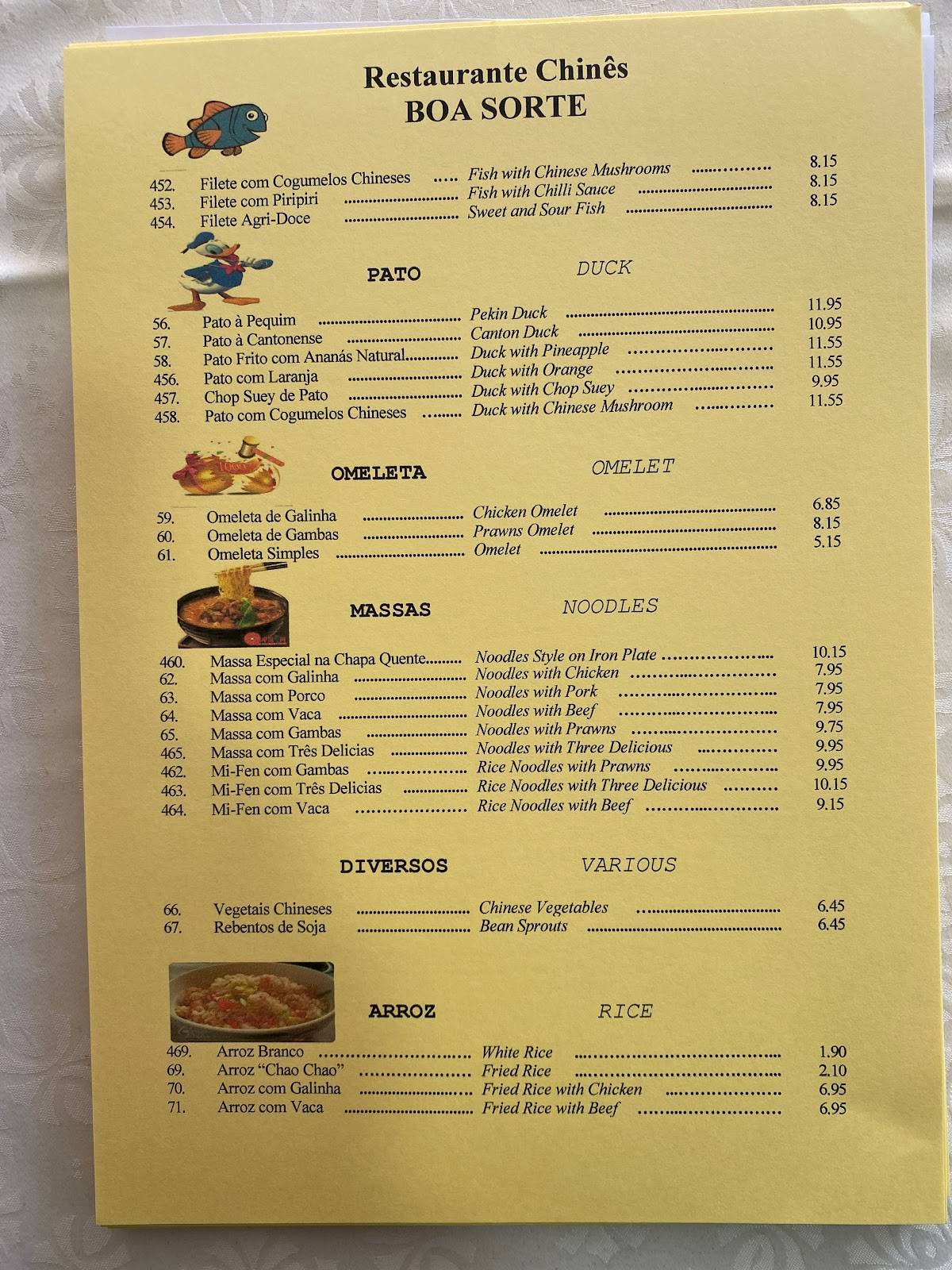 Menu at Boa Sorte restaurant, Lisbon, Circular Norte do Bairro da ...