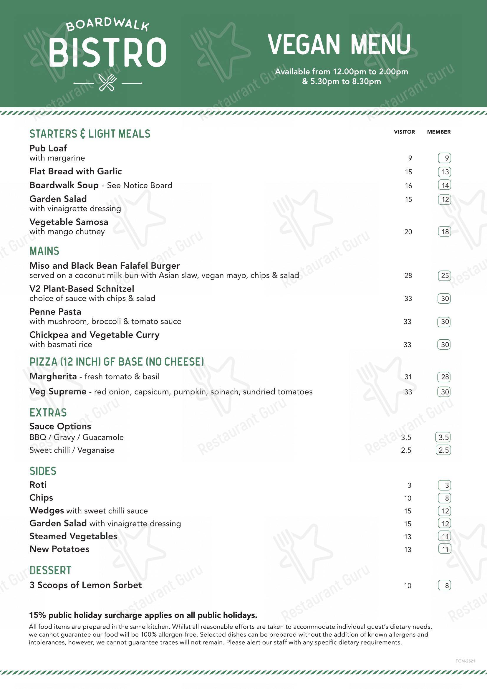 Menu at Boardwalk Bistro pub & bar, Sandy Bay, 410 Sandy Bay Rd