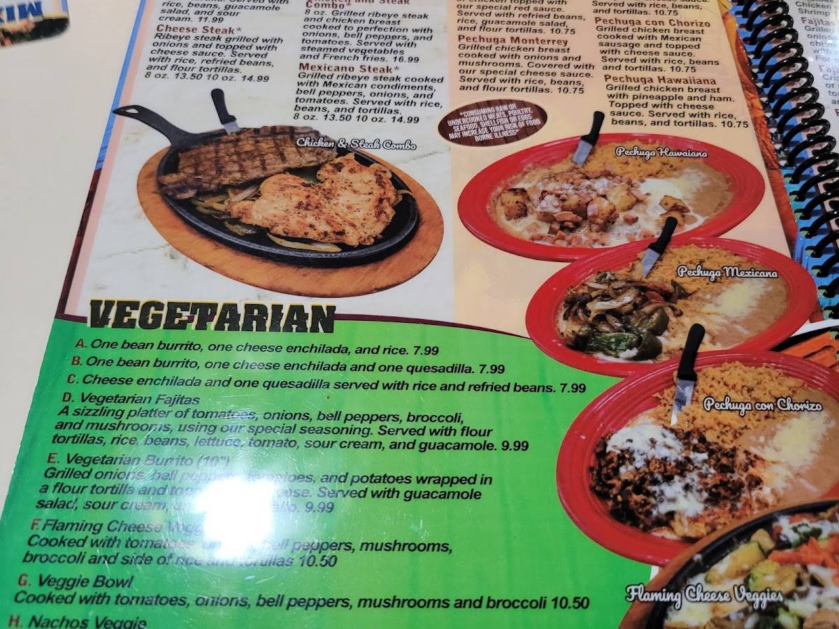 Menu at Los Arcos restaurant, Boaz