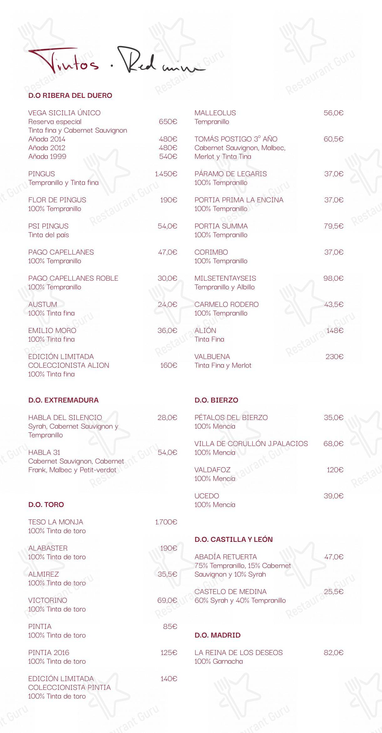 Carta del restaurante Bocoy, Bilbao