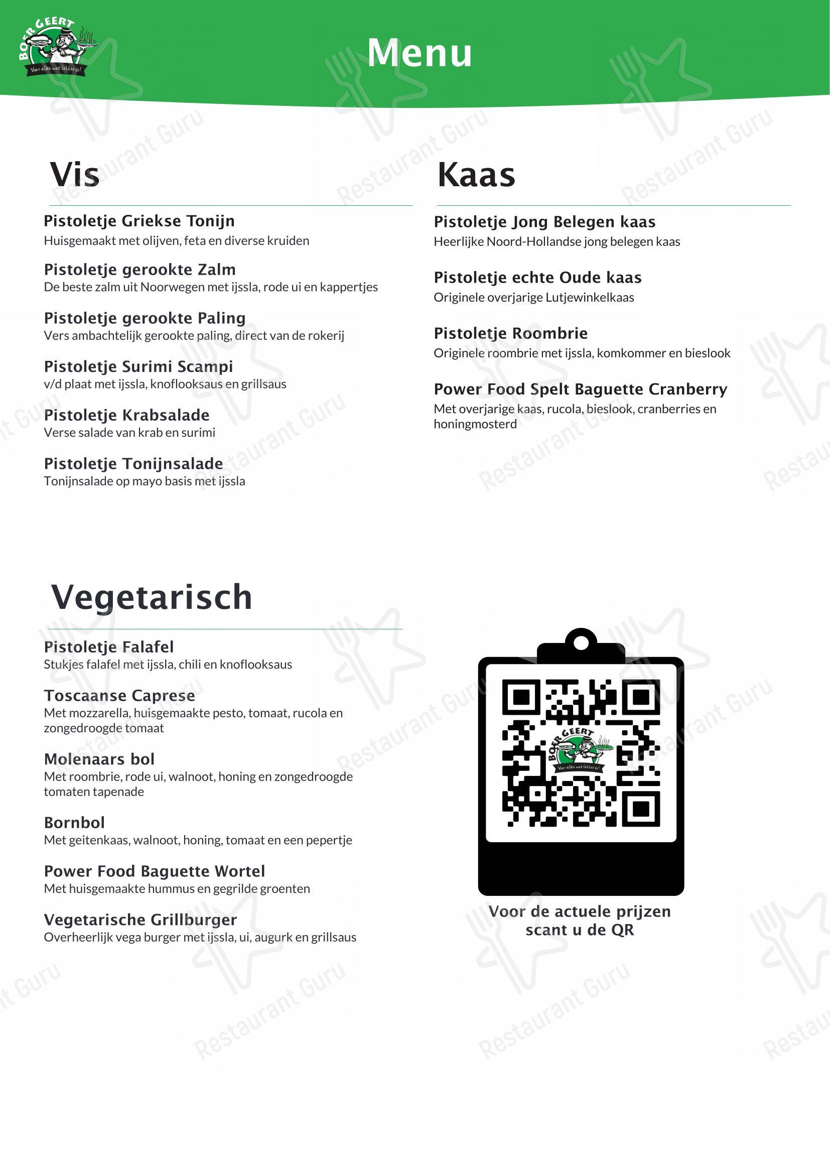Menu at Boer Geert, Zaandam, Pieter Ghijsenlaan 19