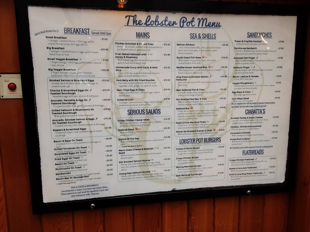 Menu at The Lobster Pot restaurant, Bognor Regis