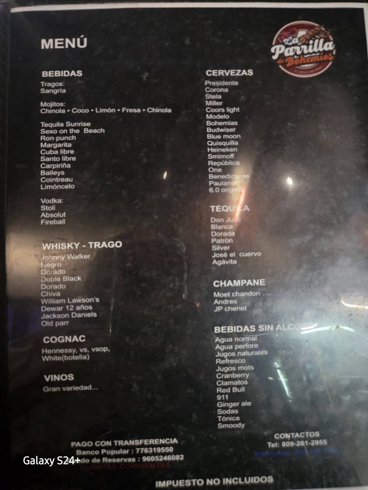 Menu at Bohemios pub & bar, Puerto Plata, Av. Luis Ginebra