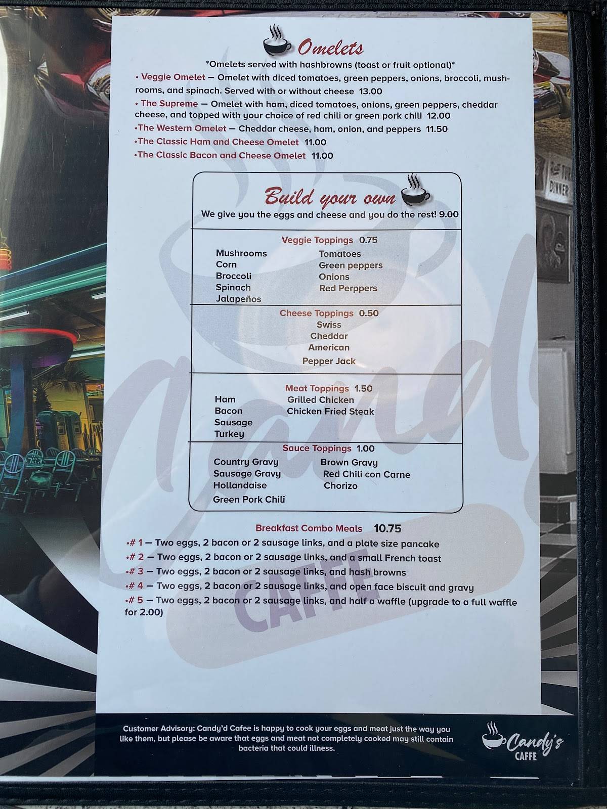 Menu at Candy's cafe, Boise