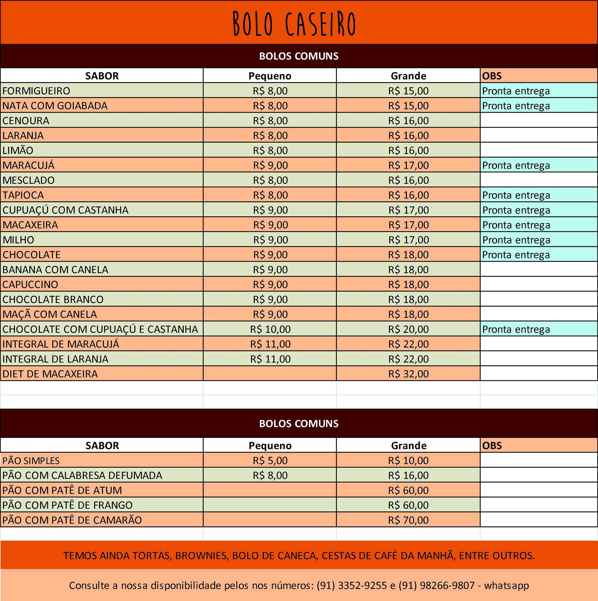 Menu em Bolo Caseiro, Belém