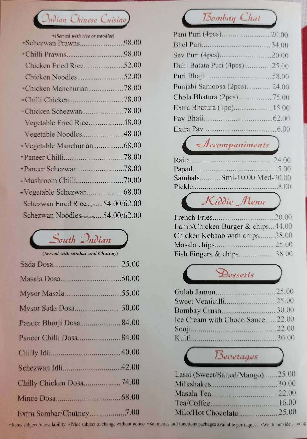 Menu at Bombay Blu Plus restaurant, Durban, Shop 207