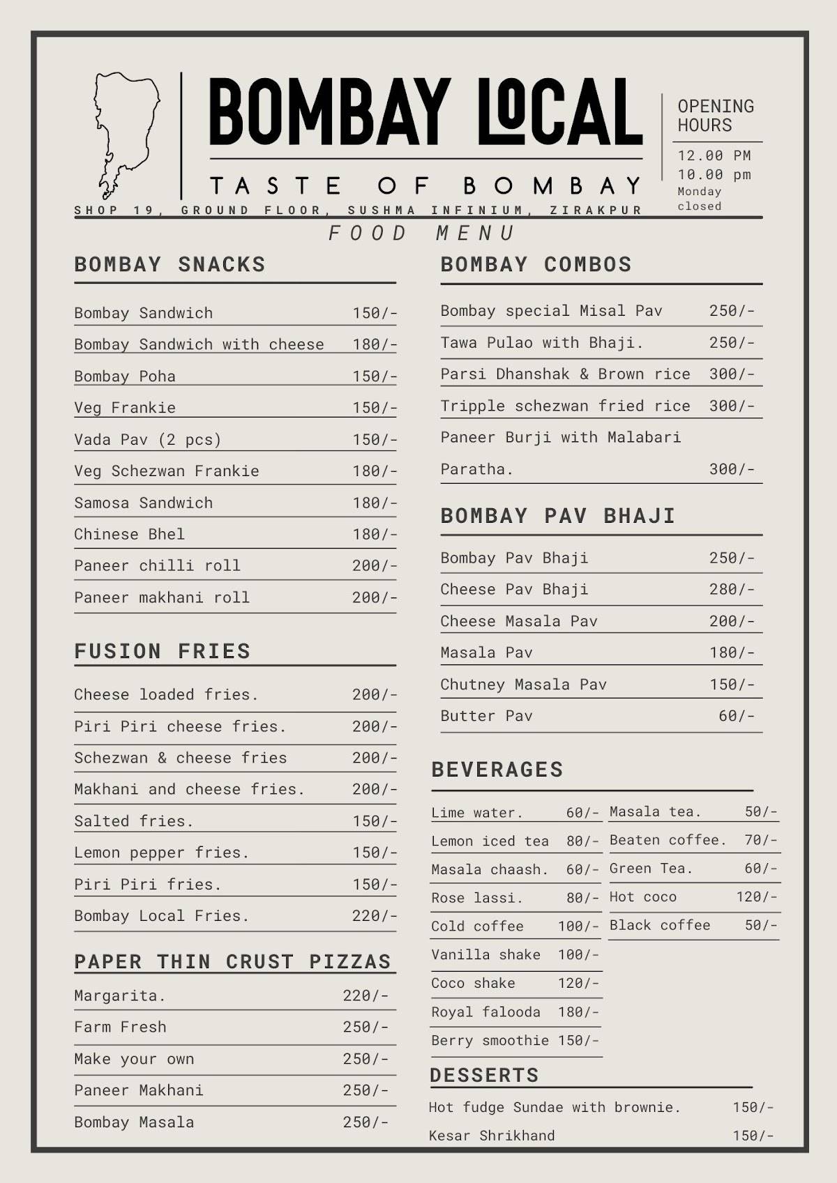 Menu at Bombay Local, Zirakpur