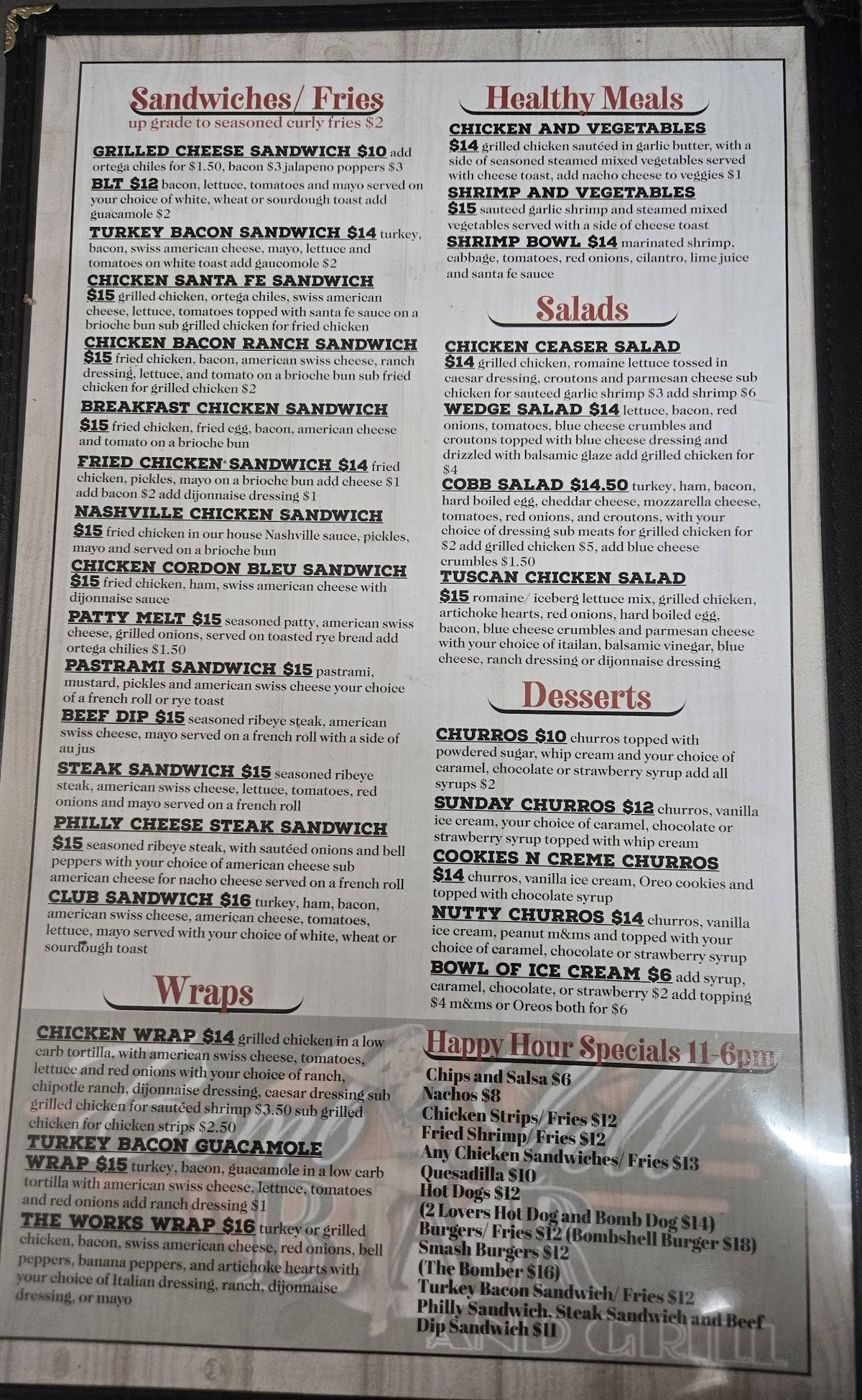 Menu at Bombshells Bar and Grill, Victorville