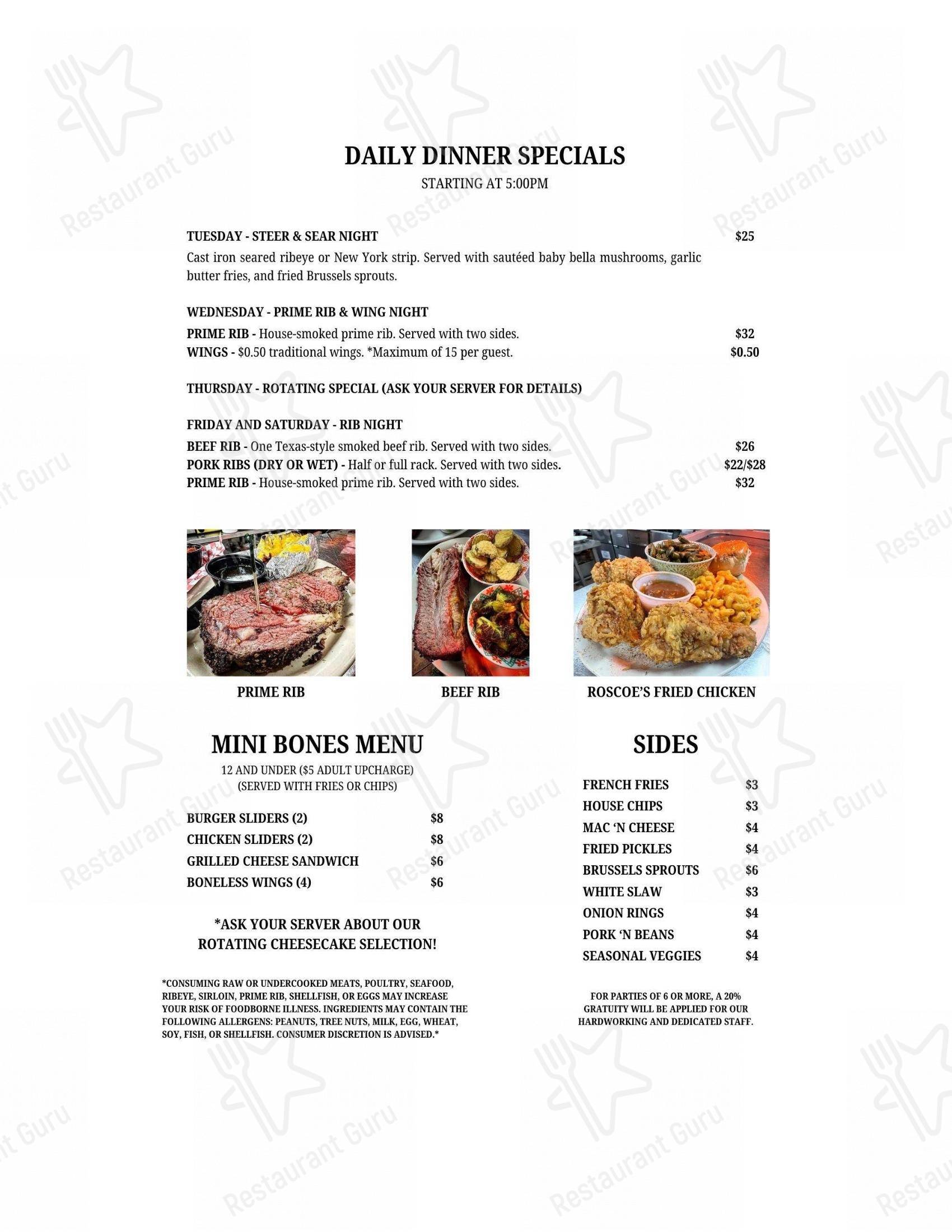 Menu at Bones Jones Burgers and Butchery steakhouse, Morganton