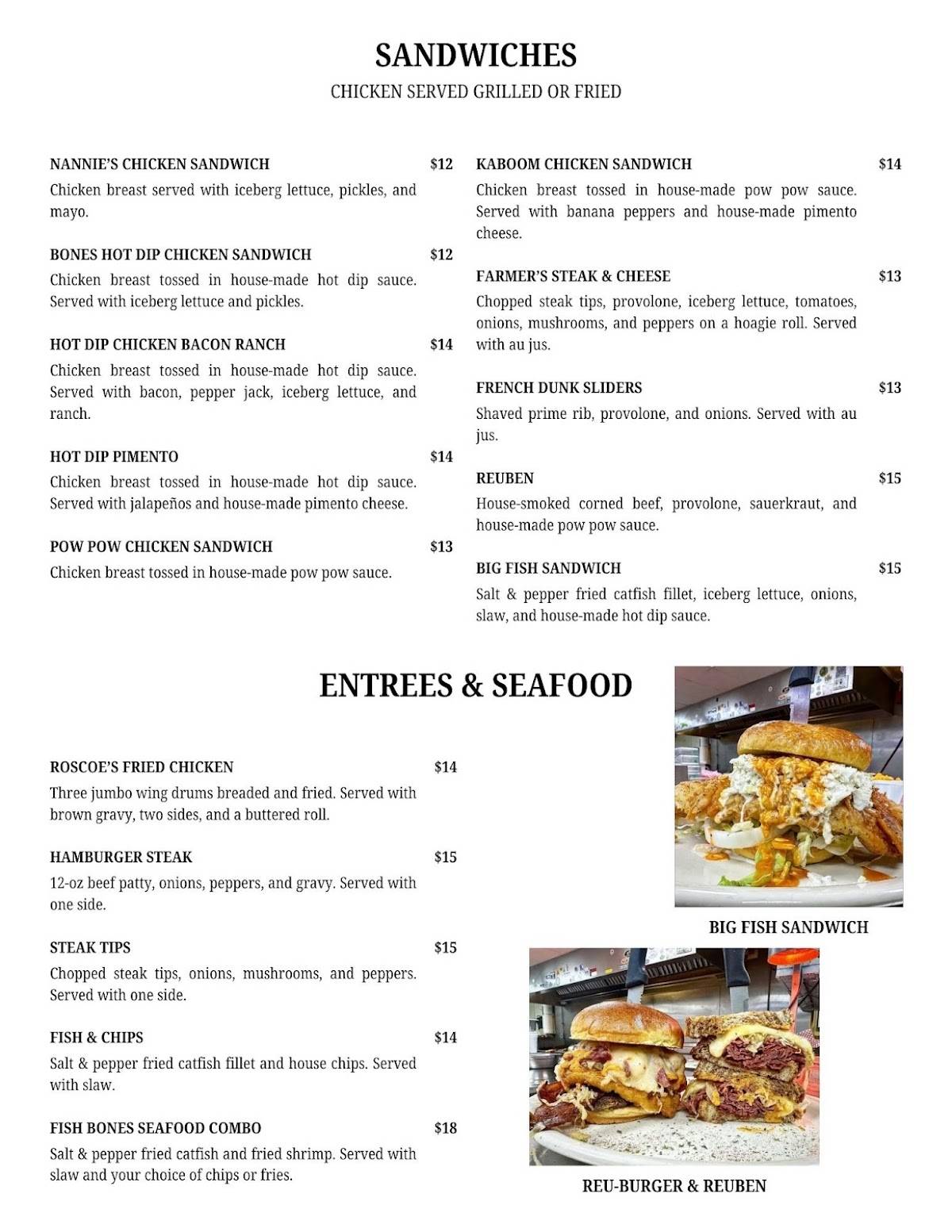 Menu at Bones Jones Burgers and Butchery steakhouse, Morganton