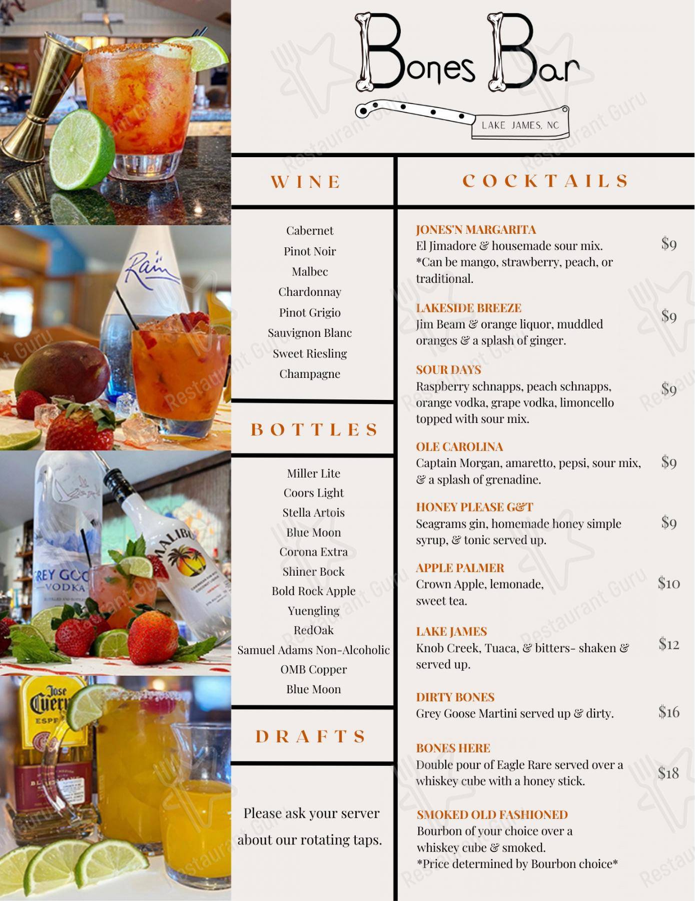 Menu at Bones Jones Burgers and Butchery steakhouse, Morganton