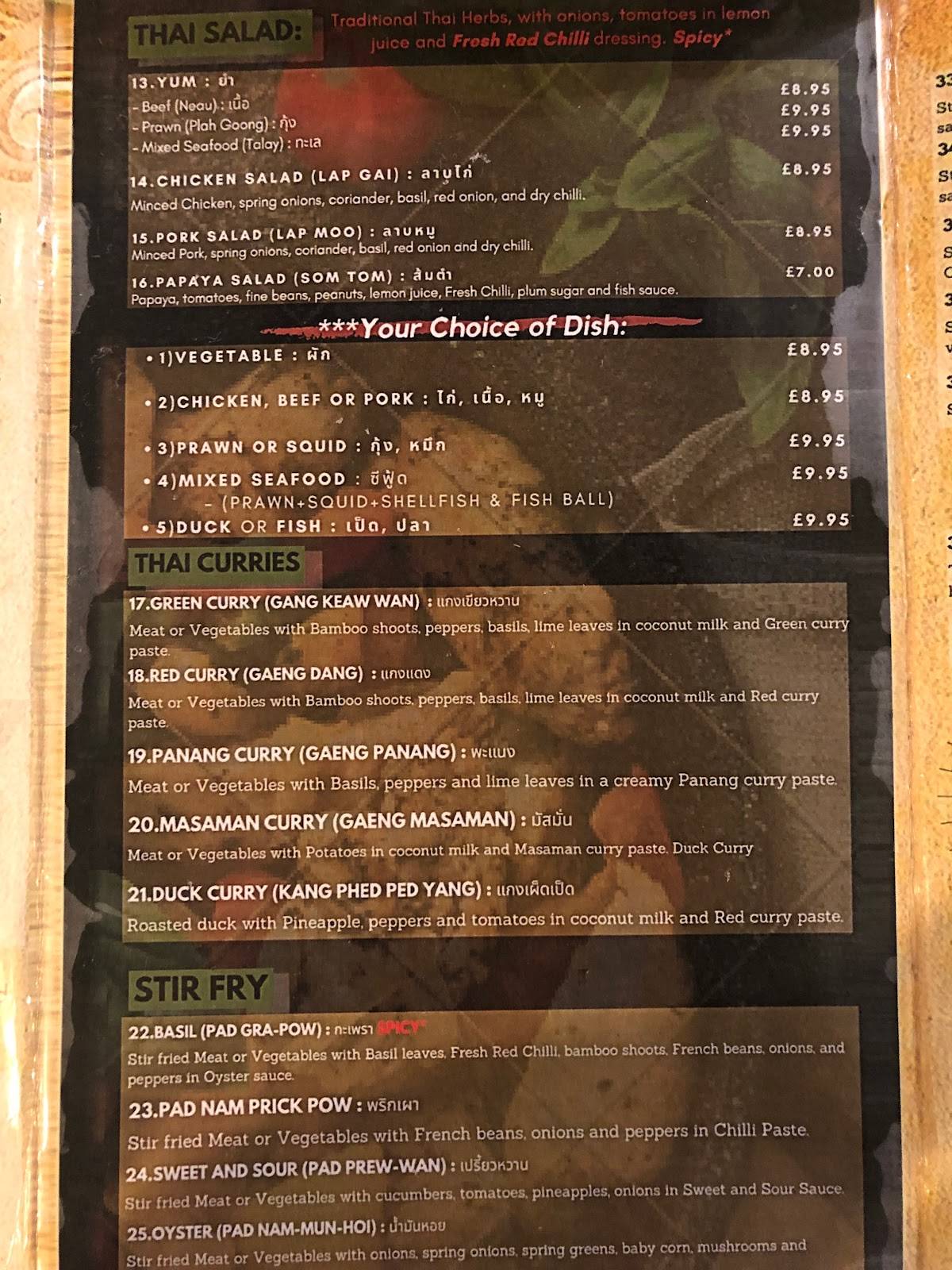 Menu at Bong Thai (Punch Bowl Pub), Slough