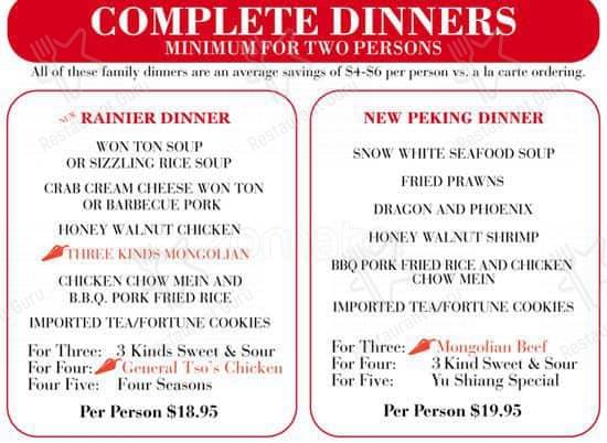 Menu at NEW PEKING restaurant, Bonney Lake
