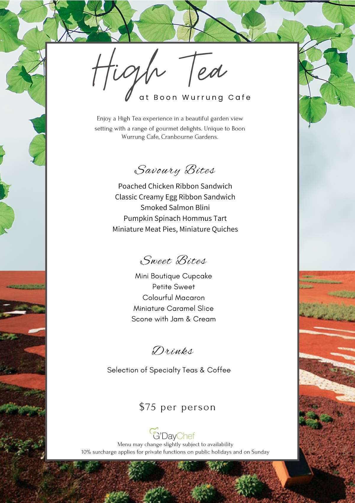 Menu at Boon Wurrung Cafe, Cranbourne