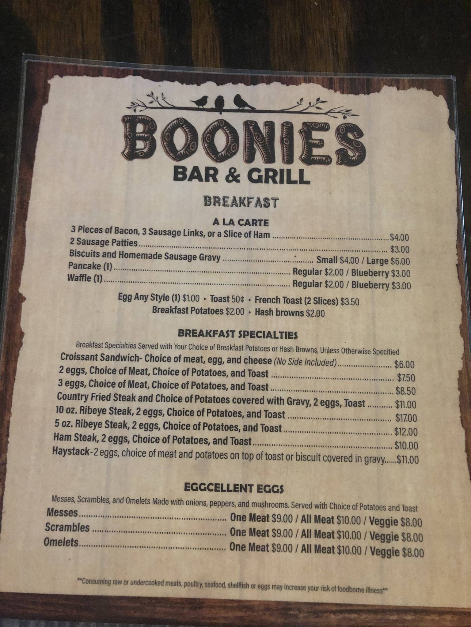 Menu at Boonies Bar And Grill, Fort Madison