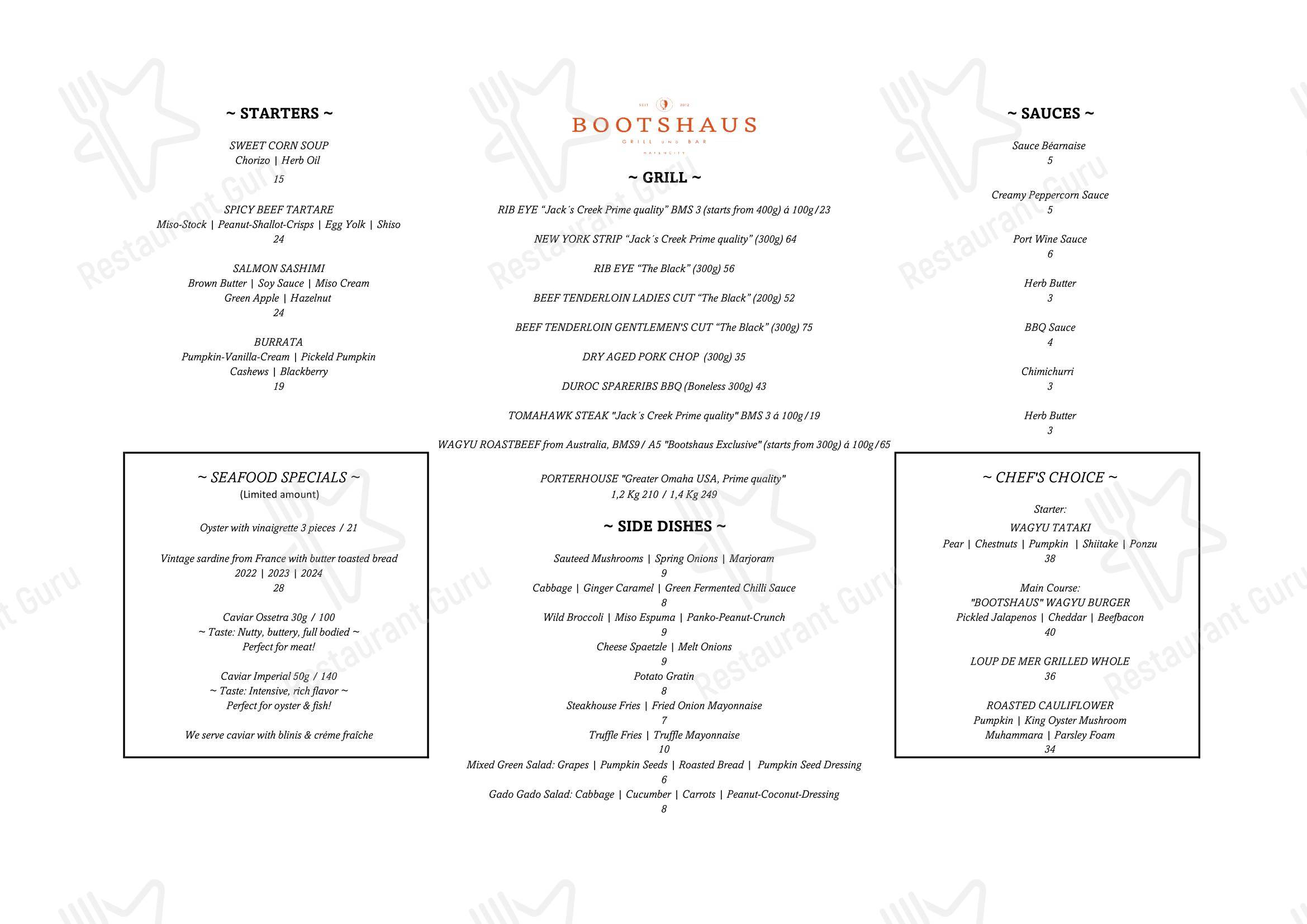 Menu at Bootshaus Grill & Bar - Hafencity, Hamburg, Am Kaiserkai 19