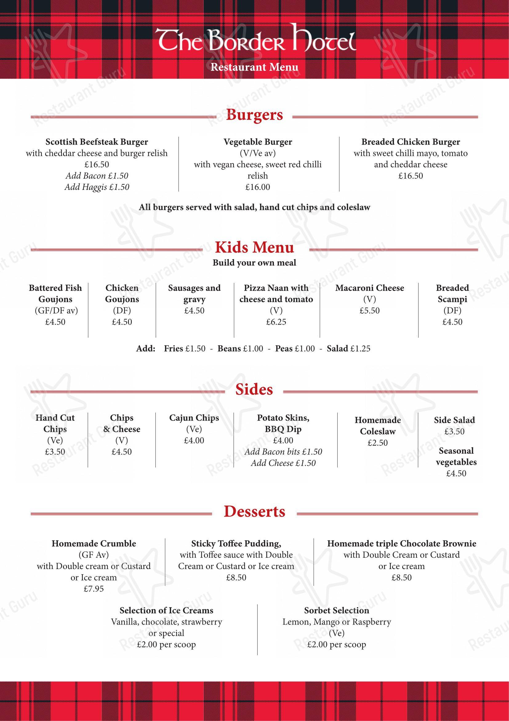 Menu at Border Hotel pub & bar, Kirk Yetholm