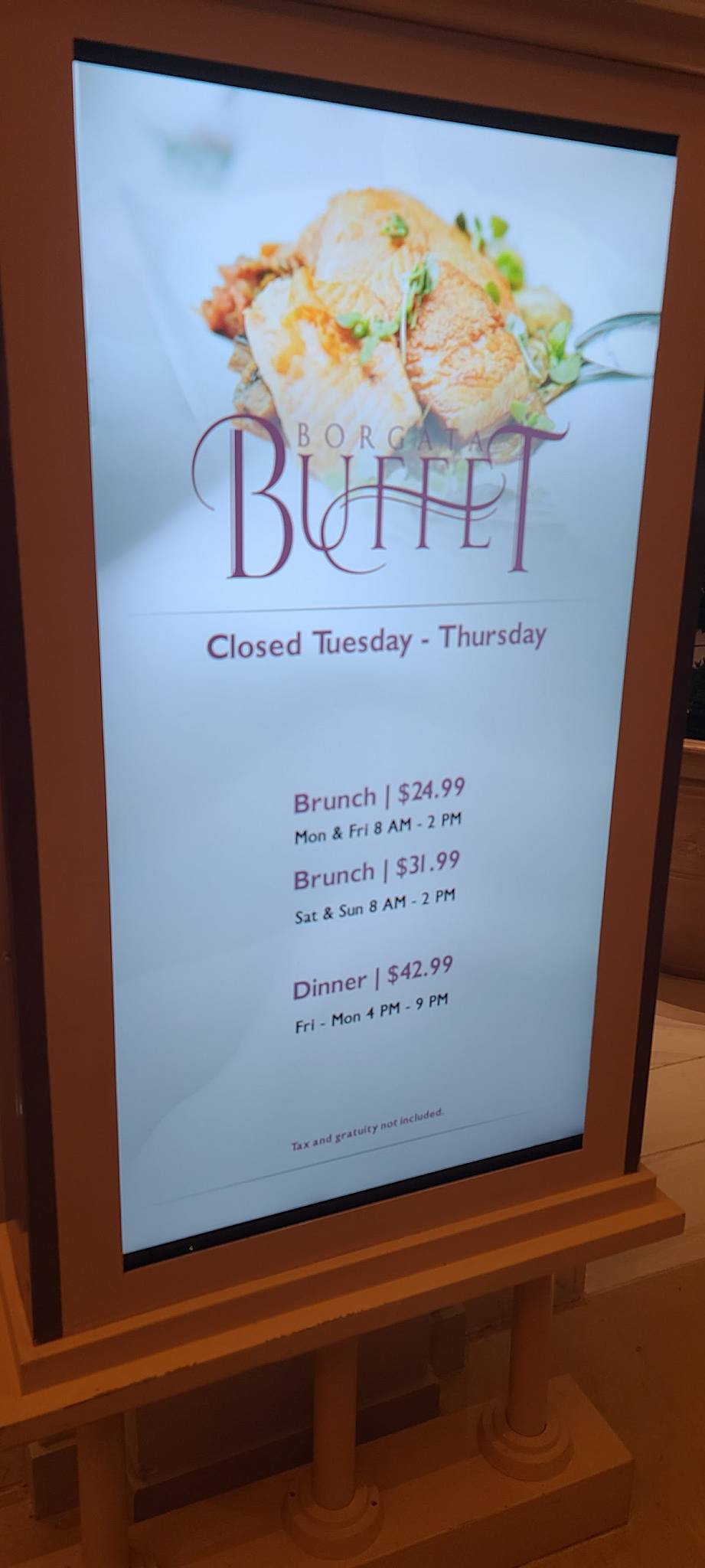 Menu at Borgata Buffet restaurant, Atlantic City